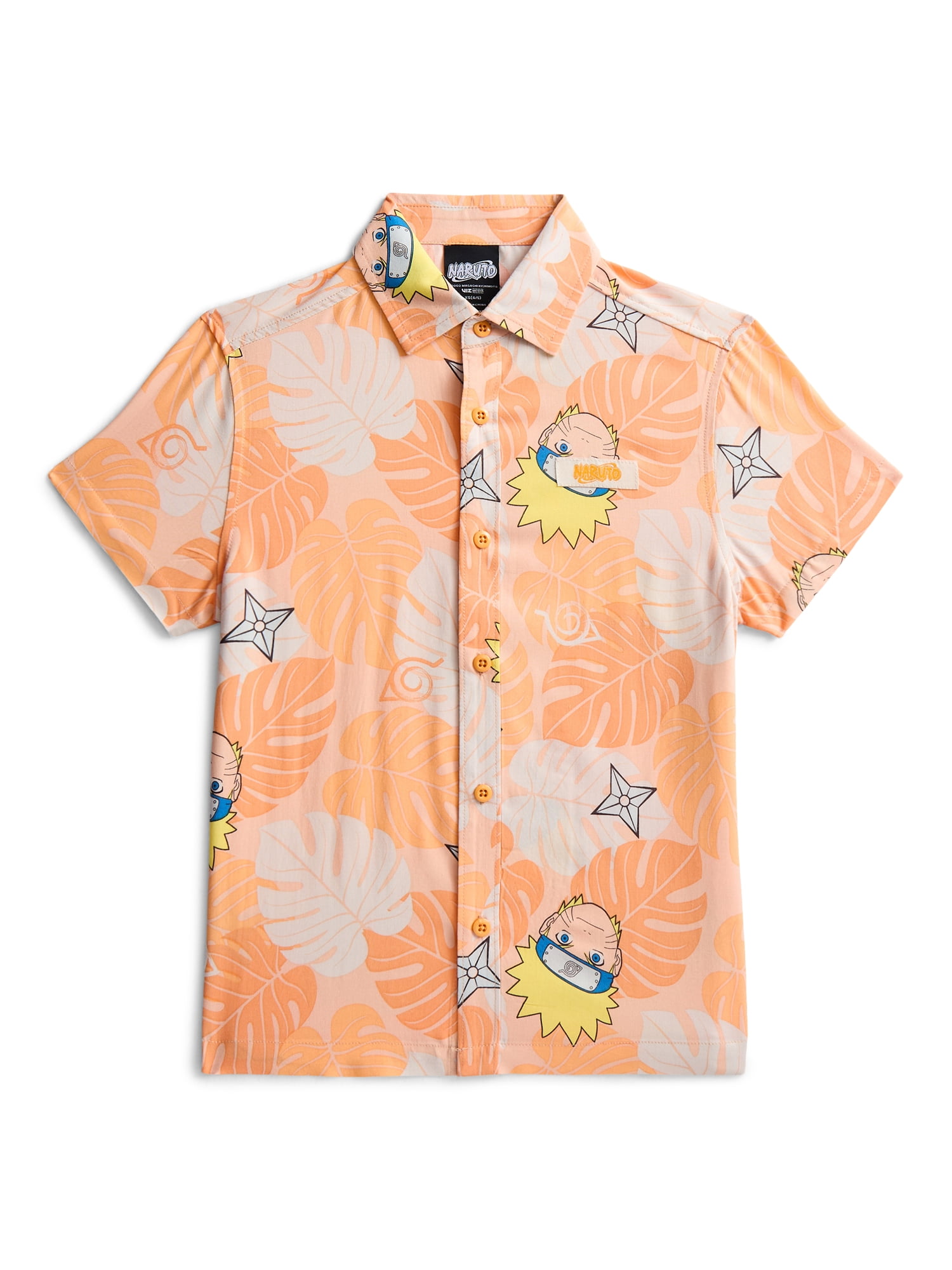Naruto Boys Graphic Button Up Resort Shirt with Short Sleeves, Sizes 4 ...