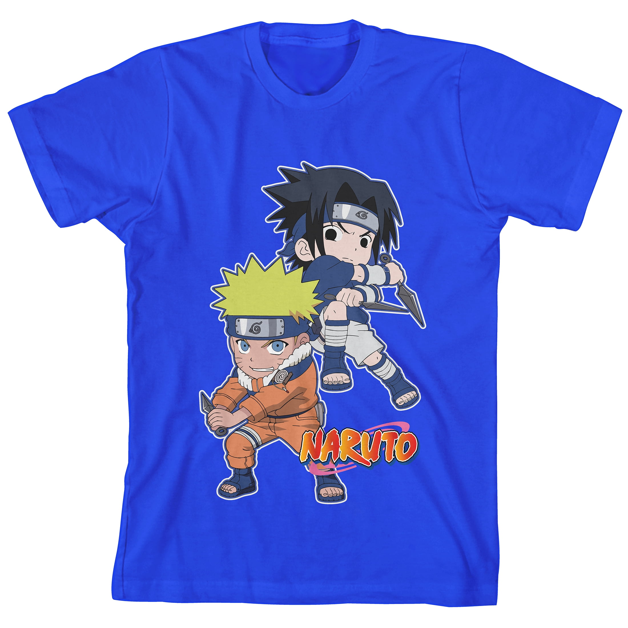Naruto Classic Chibi Naruto and Sasuke Fight Stance Youth Royal Blue ...
