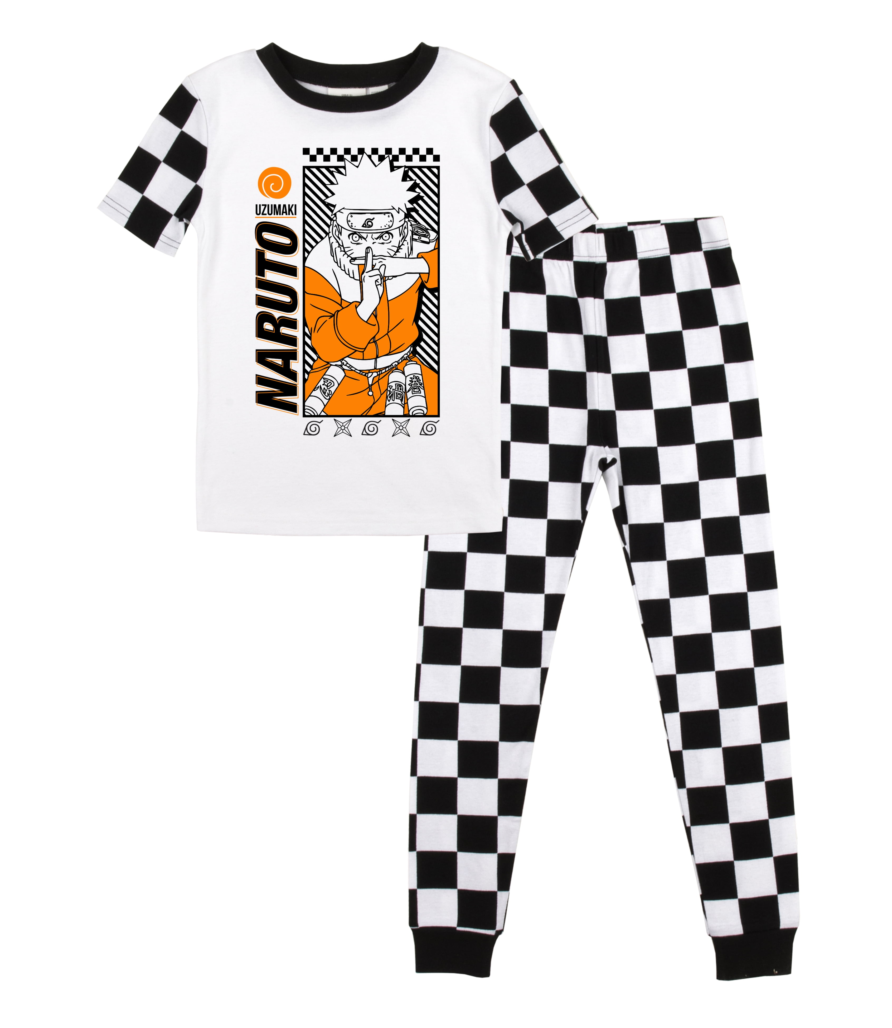 Naruto Classic Naruto Uzumaki Youth Boy's Black & White Checkered Short ...