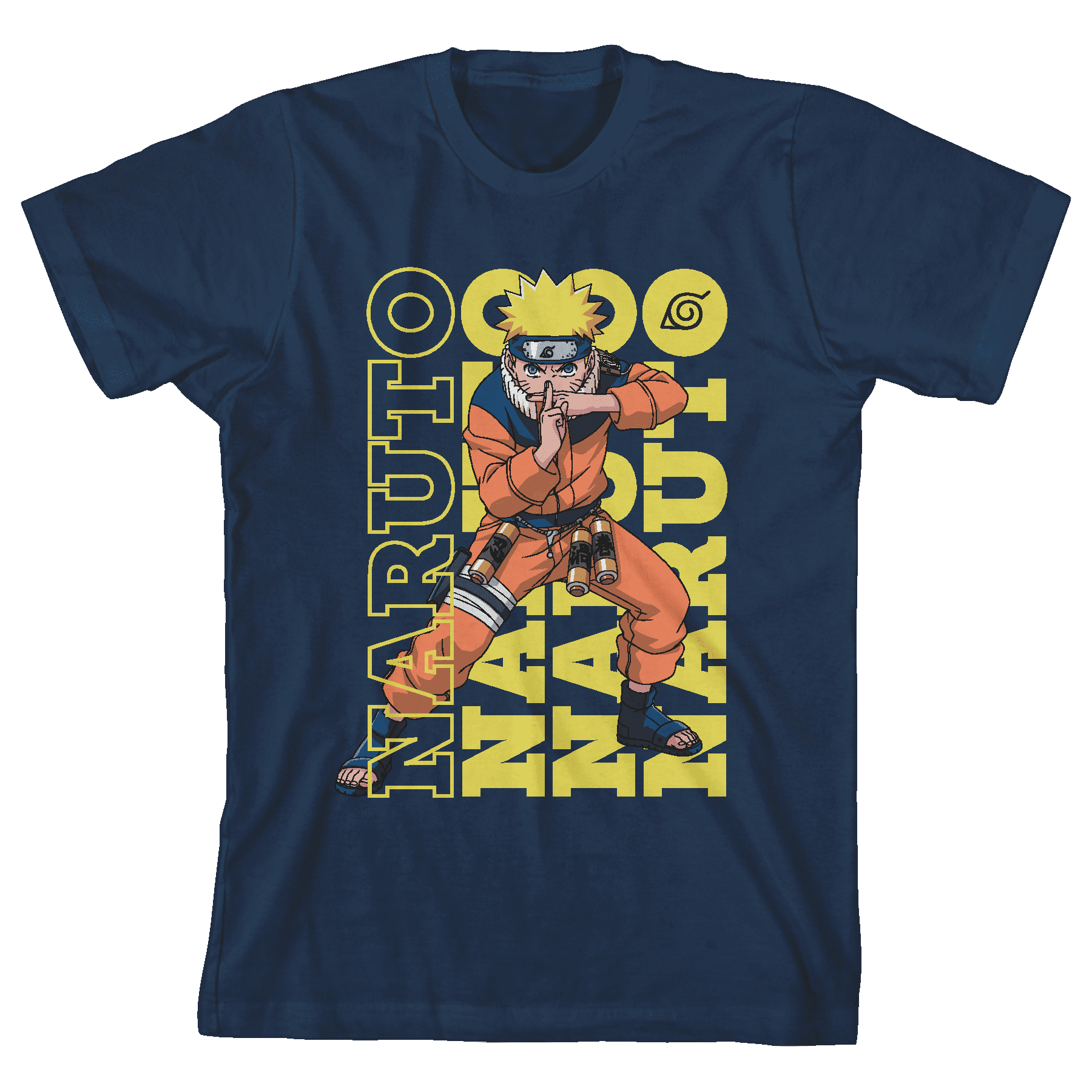 Naruto Classic Ninjutsu Stance Crew Neck Short Sleeve Navy Blue Boy's T ...