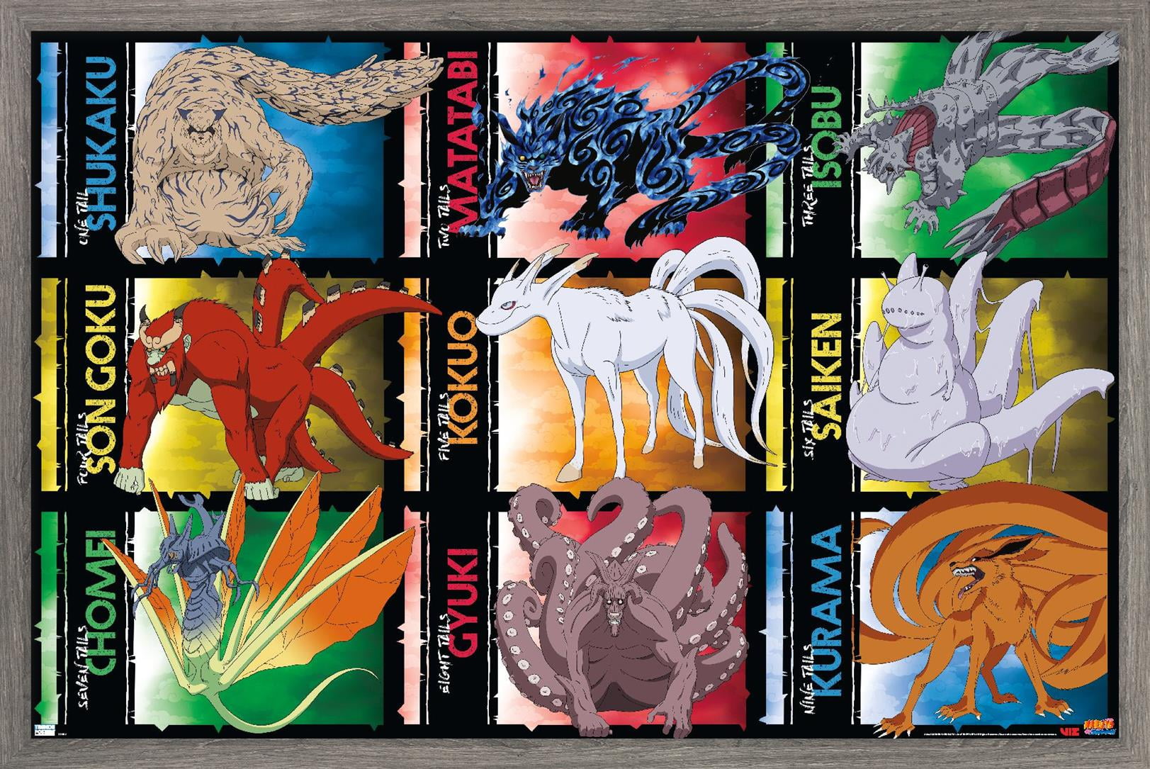 Naruto Shippuden - Biju Grid Wall Poster, 14.725" x 22.375" Framed ...