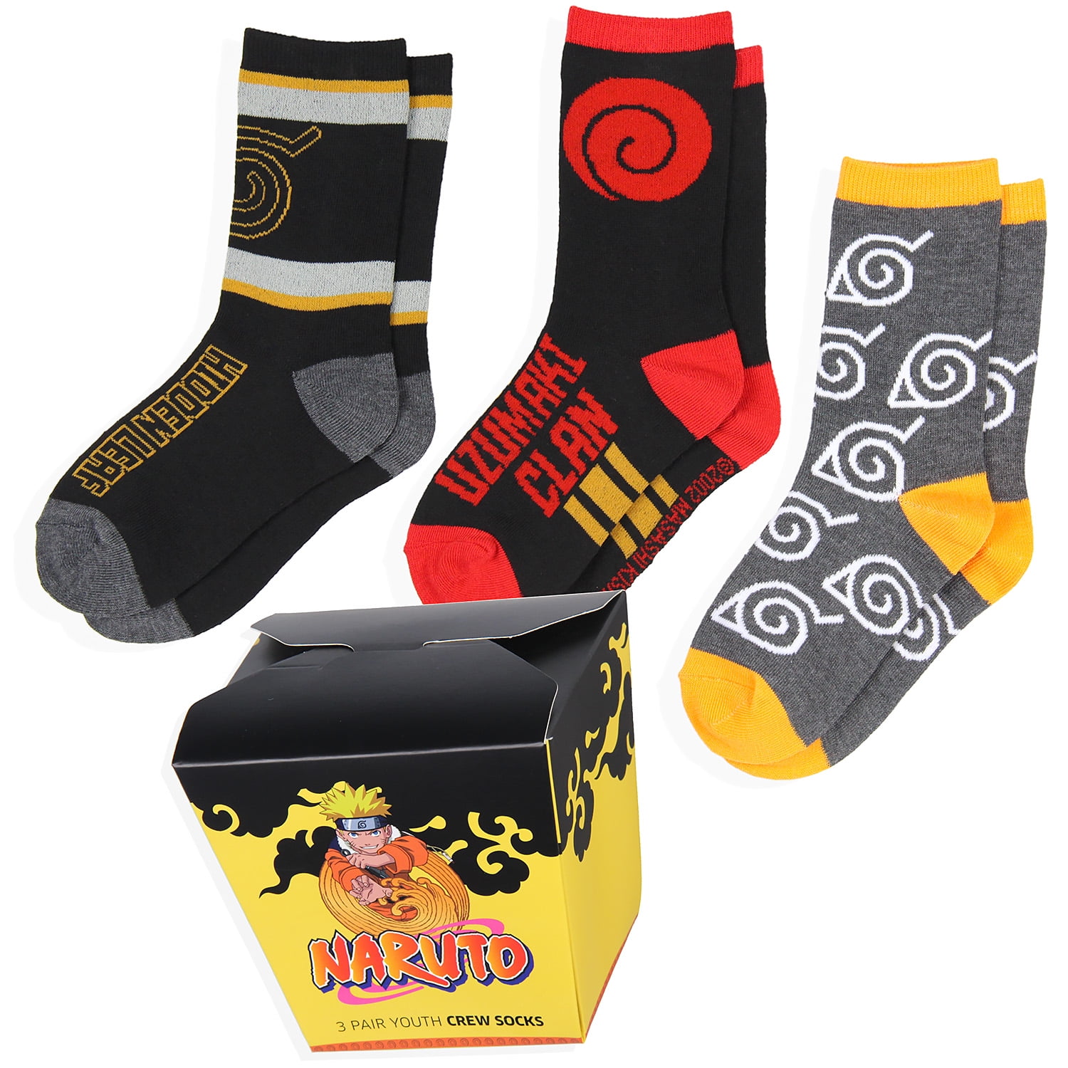 Naruto Shippuden Kids Ramen Take Out Gift Box 3-Pair Youth Crew Socks ...