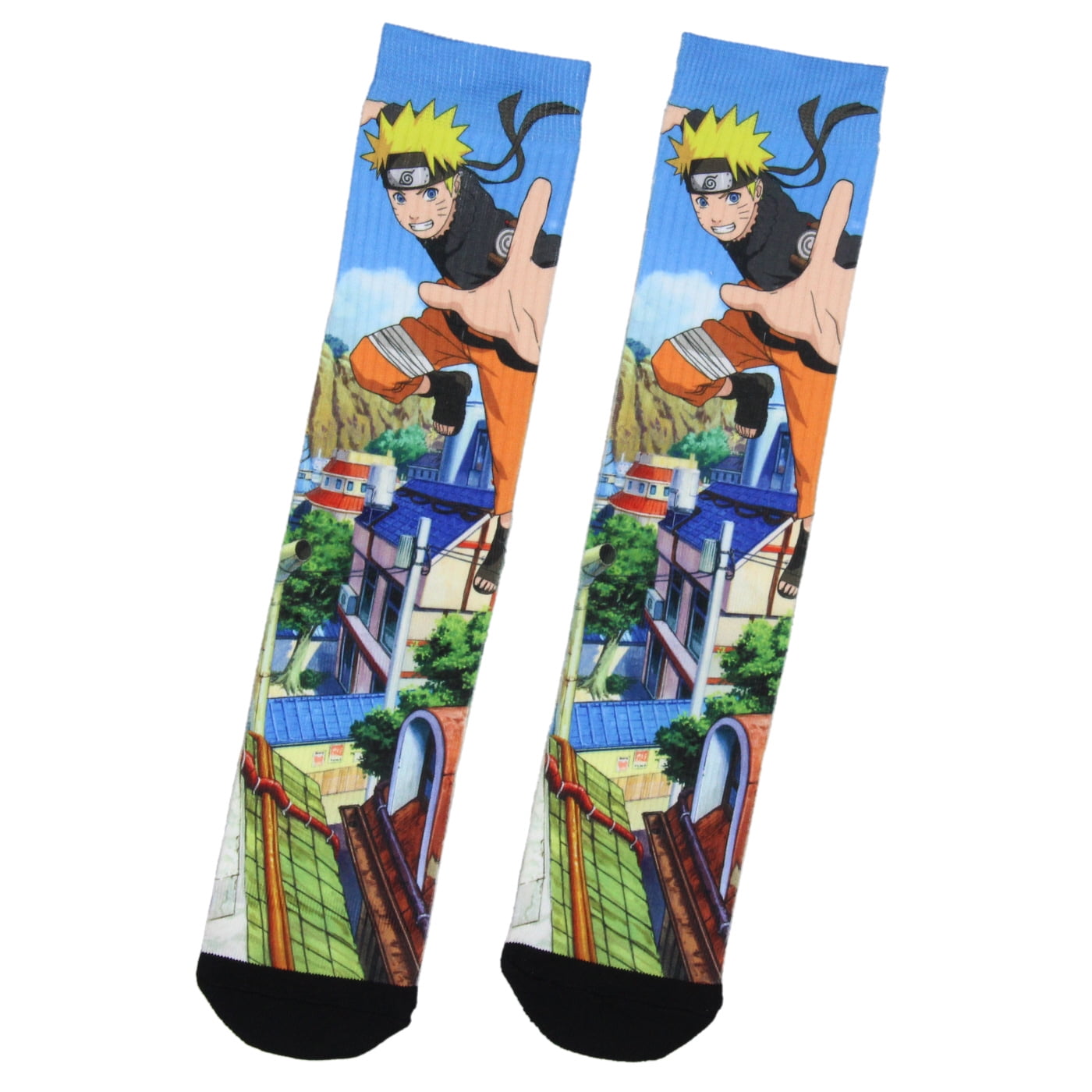 Naruto: Shippuden Anime Men's Crew Socks, Hidden Leaf Village Buildings ...