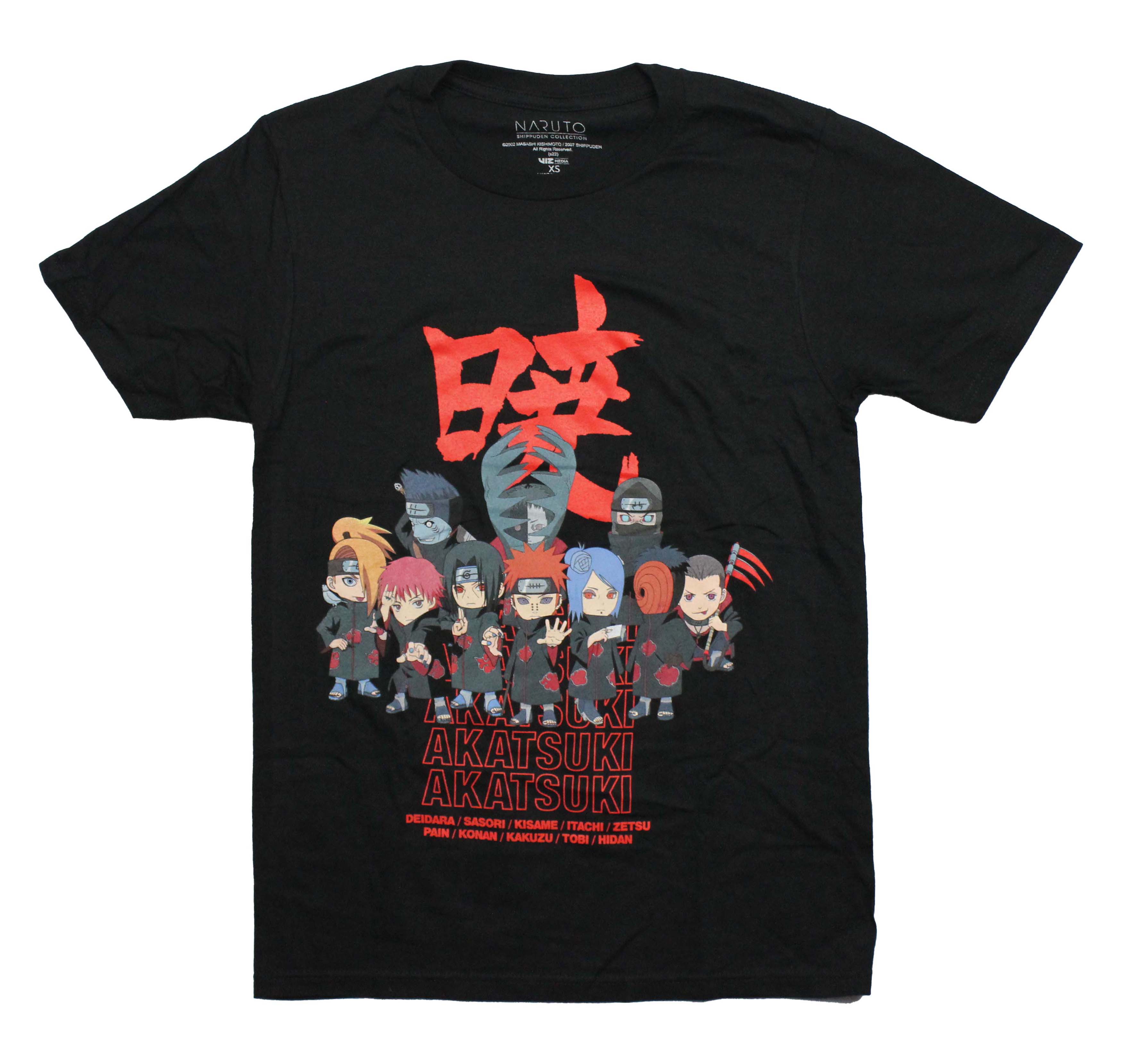 Naruto Shippuden Mens T-Shirt -Chibi Akatsuki Cast with Names Logo on ...