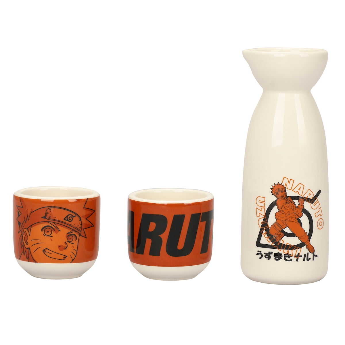 Bioworld Naruto Uzumaki Ceramic Set, 3-Piece, 6 Oz Bottle, Hidden Leaf ...
