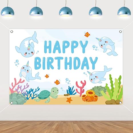 Narwhal Birthday Decoration, Narwhal Happy Birthday Backdrop Banner 5× ...