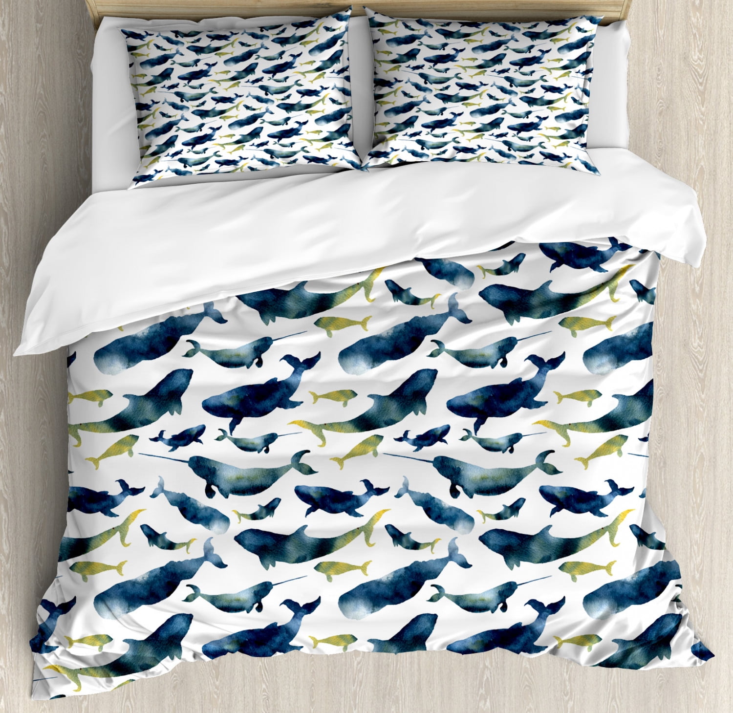 Narwhal Duvet Cover Set Queen Size, Watercolor Whales of the Arctic ...