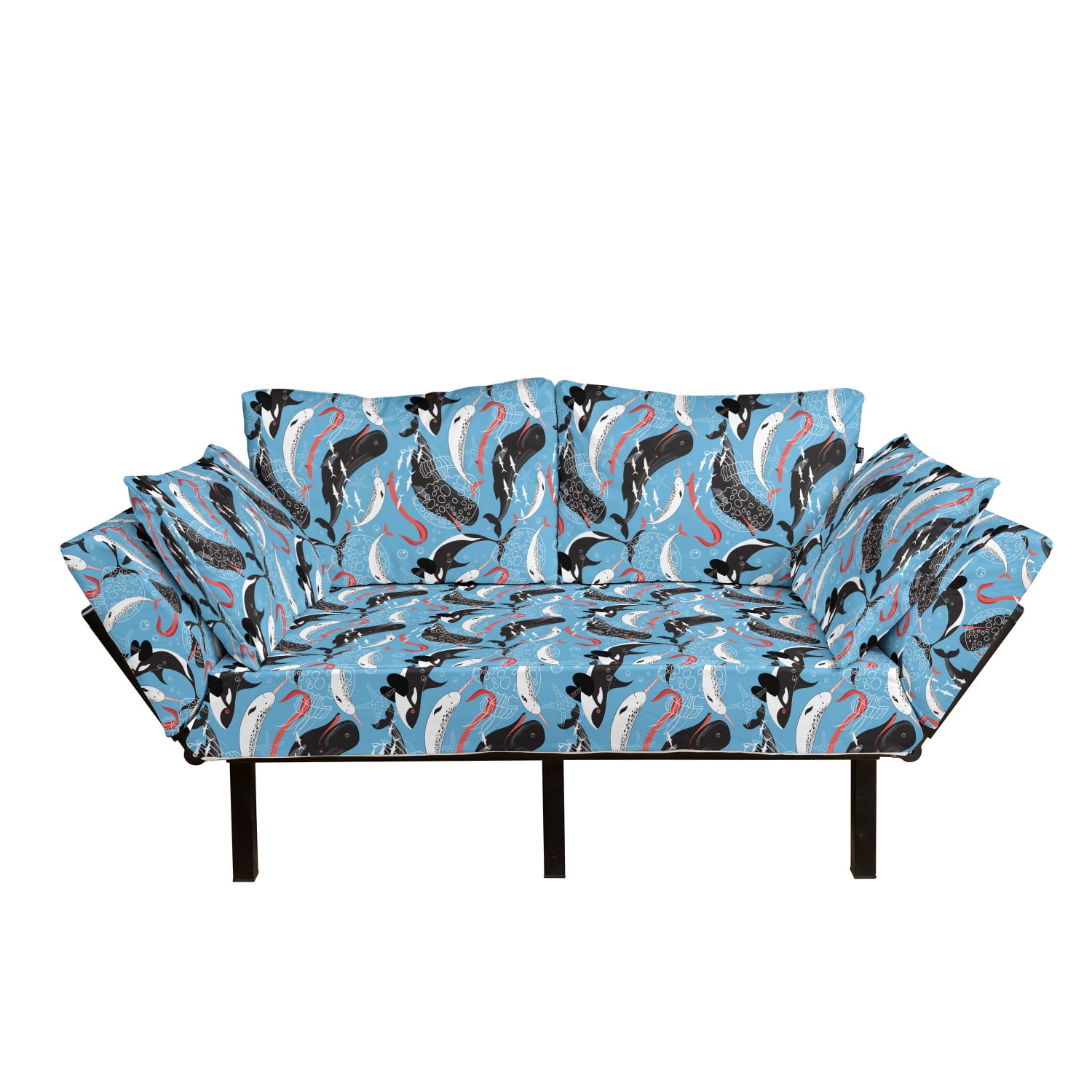 Narwhal Futon Couch, Arctic Giant Sea Mammals Orca White Whale Narwhal ...