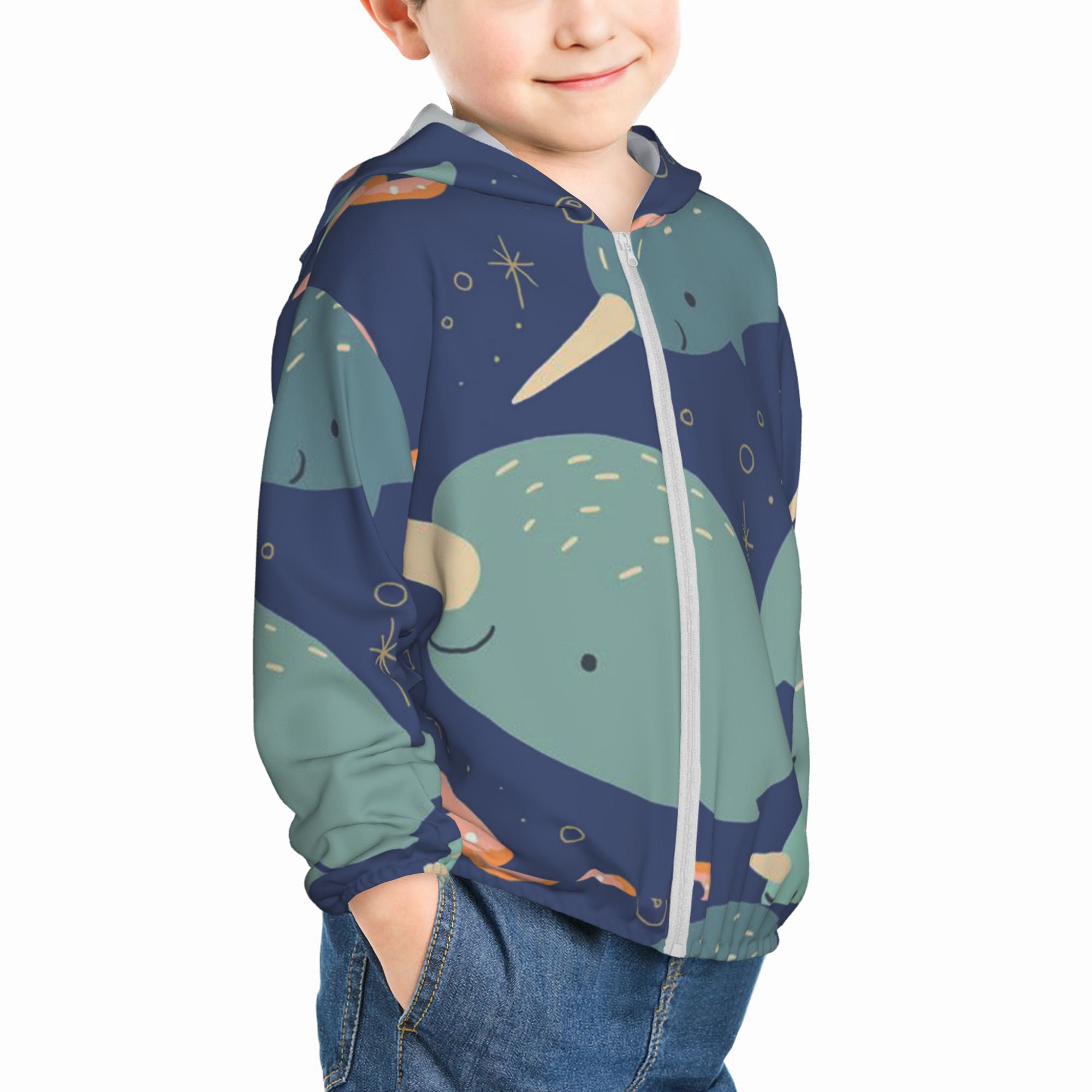 Narwhal Kids Zip-Up Hoodie Girls Boys Sun Protection Jacket Hooded Cooling Shirt - Walmart.com