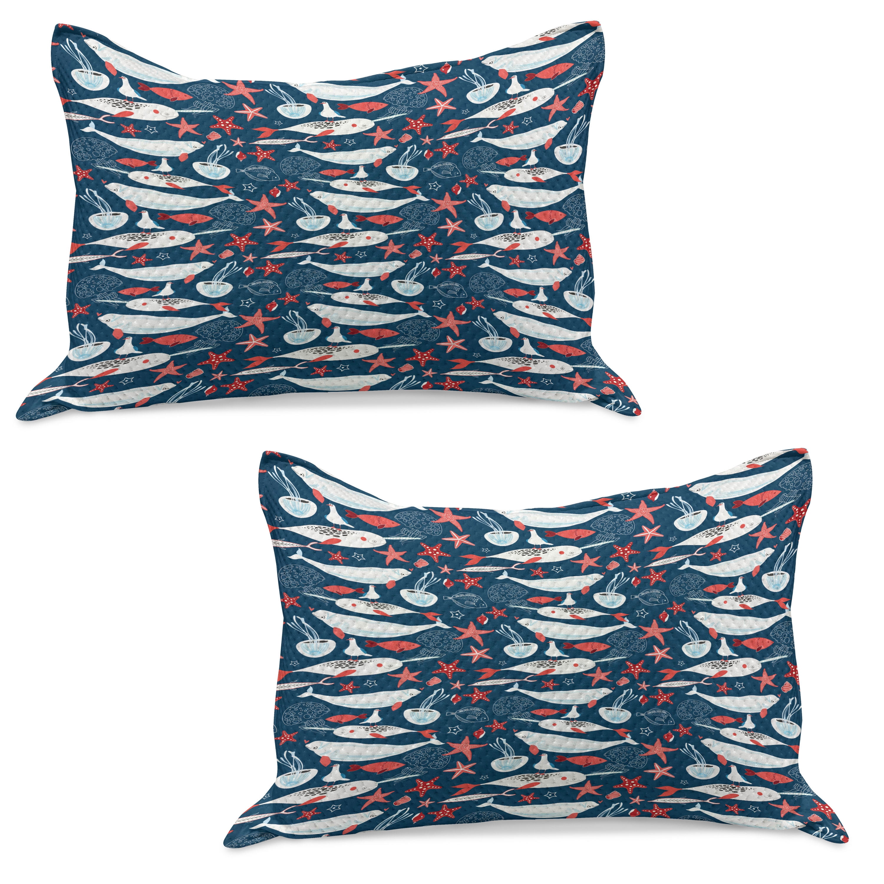 Narwhal Knitted Quilt Pillowcover Set of 2, Arctic Ocean Fauna Fish and ...
