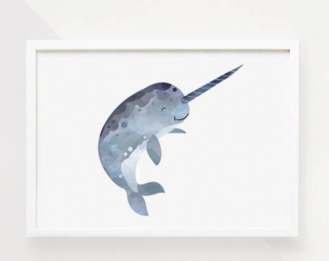 Narwhal Print, Nautical Wall Art, Unicorn Of The Sea, Nautical Nursery ...