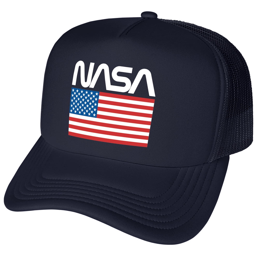 Nasa American Flag Worm Logo Foam Snapback Trucker Hat - Unisex for Men and Women - Walmart.com