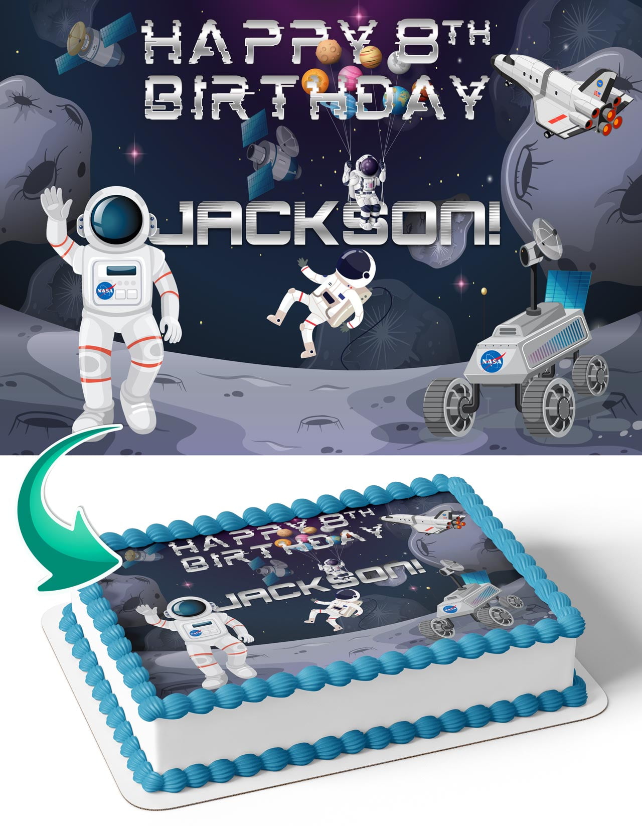 Nasa Astronaut Galaxy Edible Image Cake Topper Personalized Birthday ...