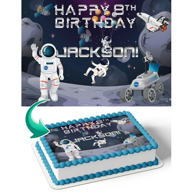 Nasa Astronaut Galaxy Edible Image Cake Topper Personalized Birthday ...