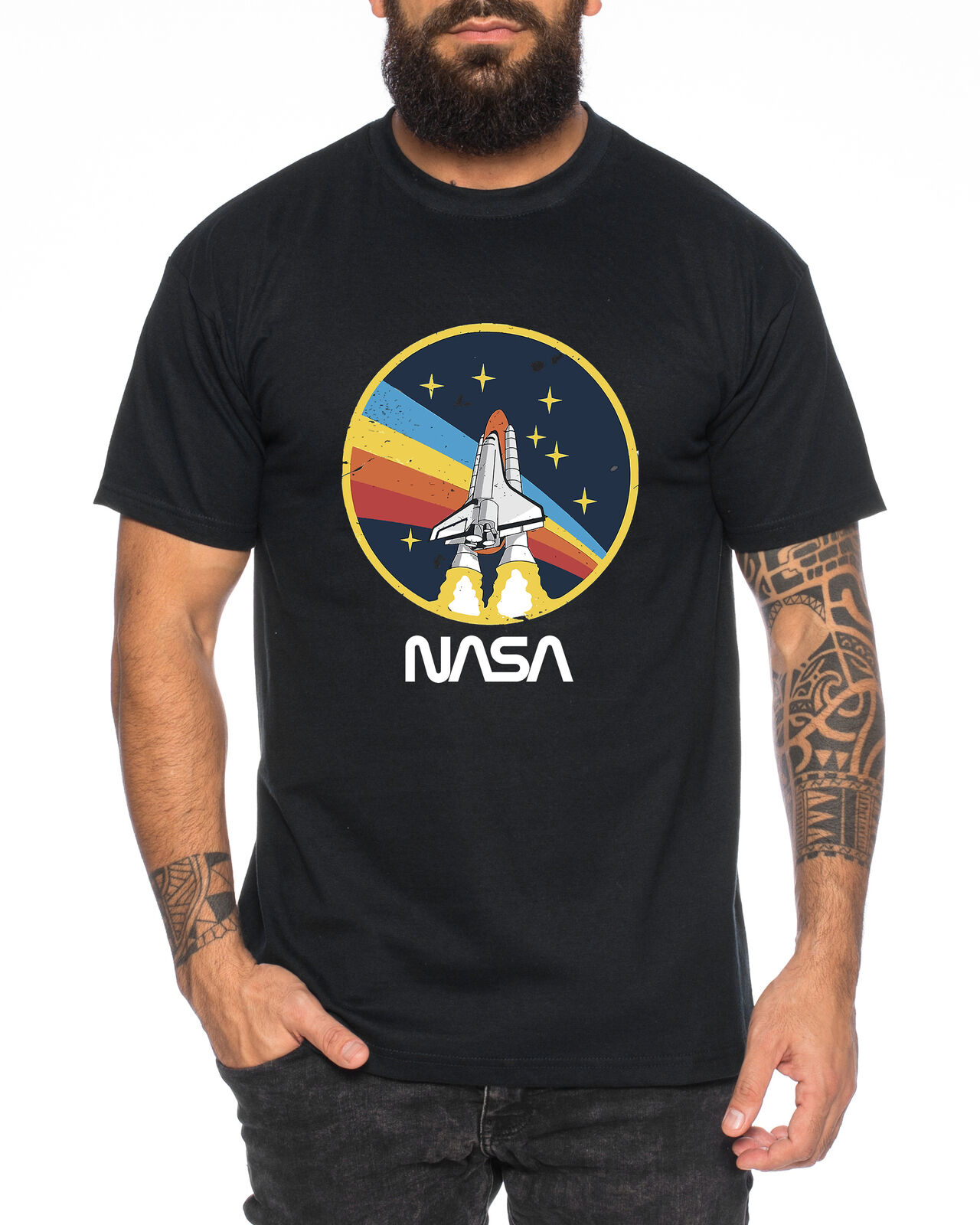 Nasa Retro - Herren T-Shirt Astronaut Space Rocket Moon Insignia Space ...