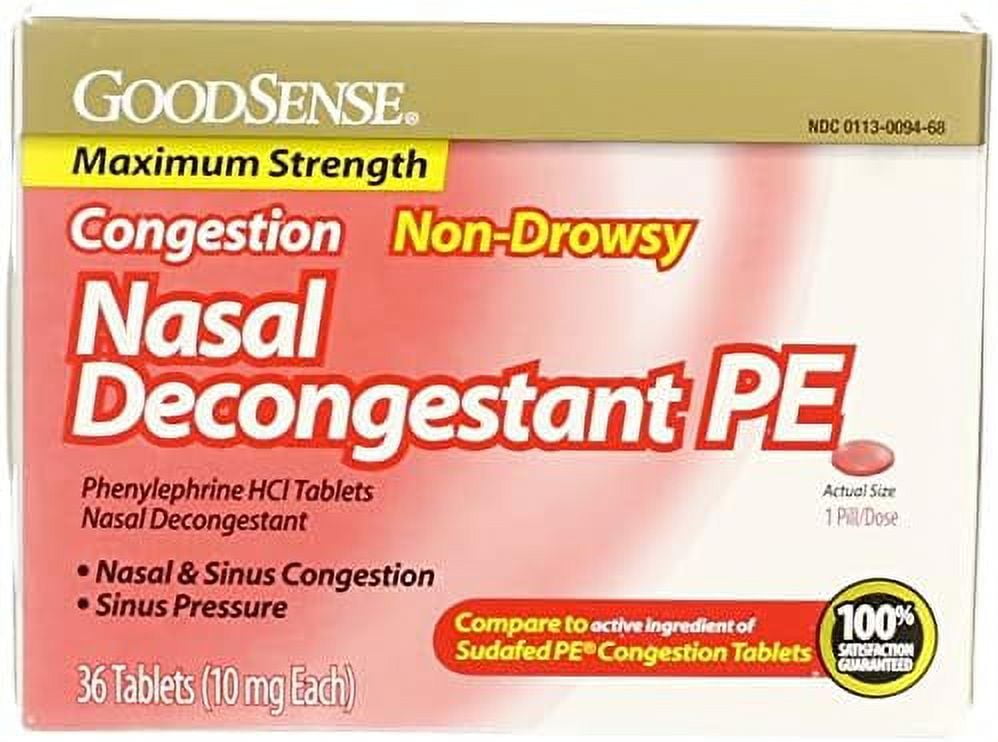 Nasal Decongestant Phenylephrine HCl 10 mg Tablets, 36-Count per Pack ...