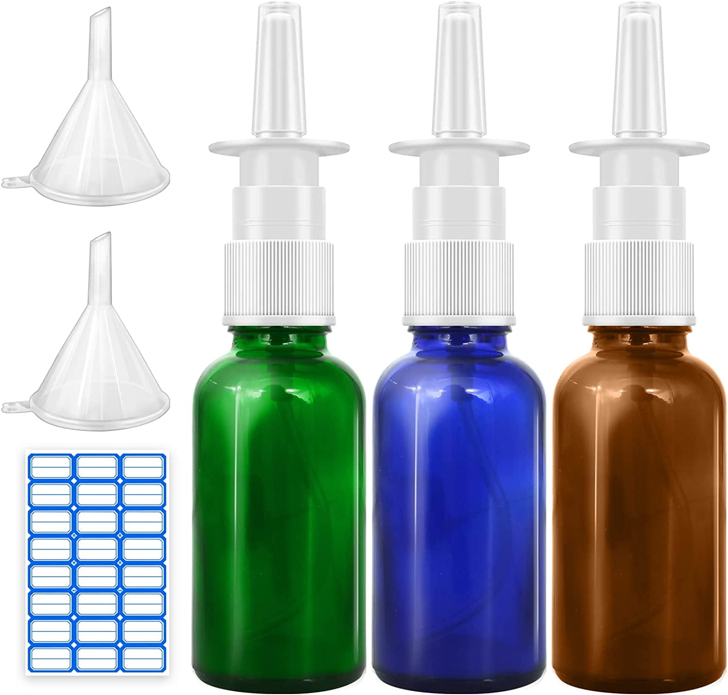 Nasal Spray Bottle, 3 Pcs 30ML/1oz Amber,Cobalt Blue,Green Glass ...