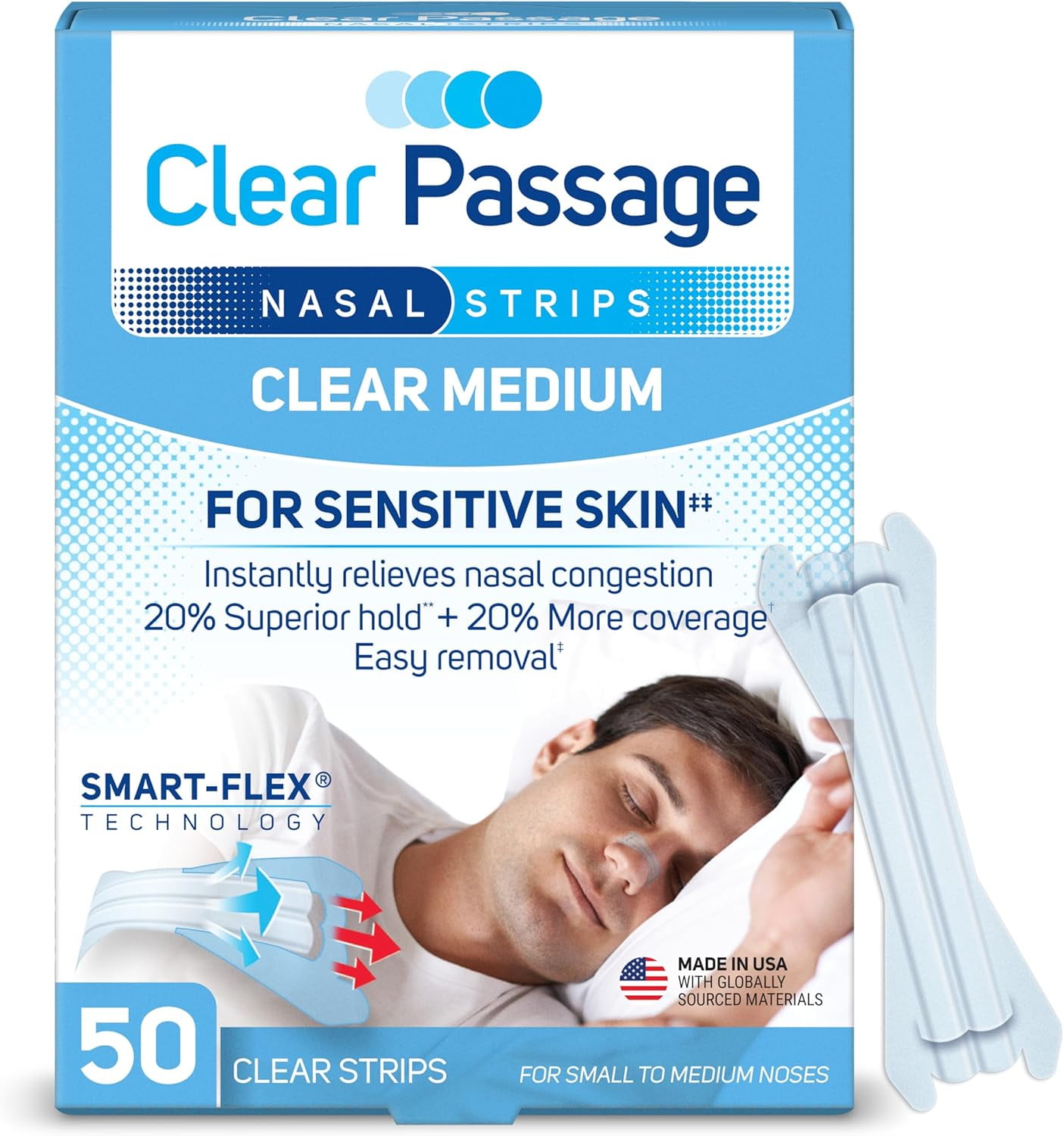 Clear Passage Nasal Strips Medium, Clear, 50 Count, Instantly Improve ...
