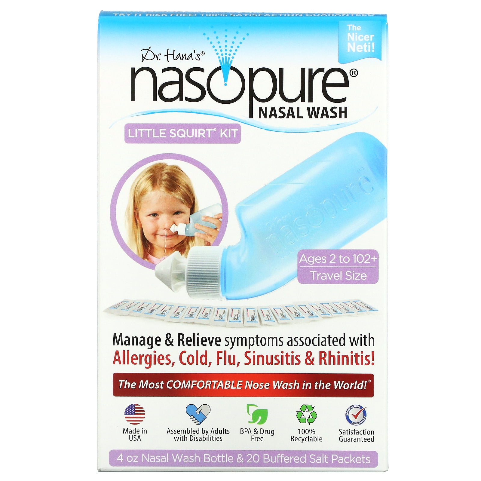Nasal Wash, Little Squirt Kit, Ages 2 to 102+, 1 Kit, Nasopure ...