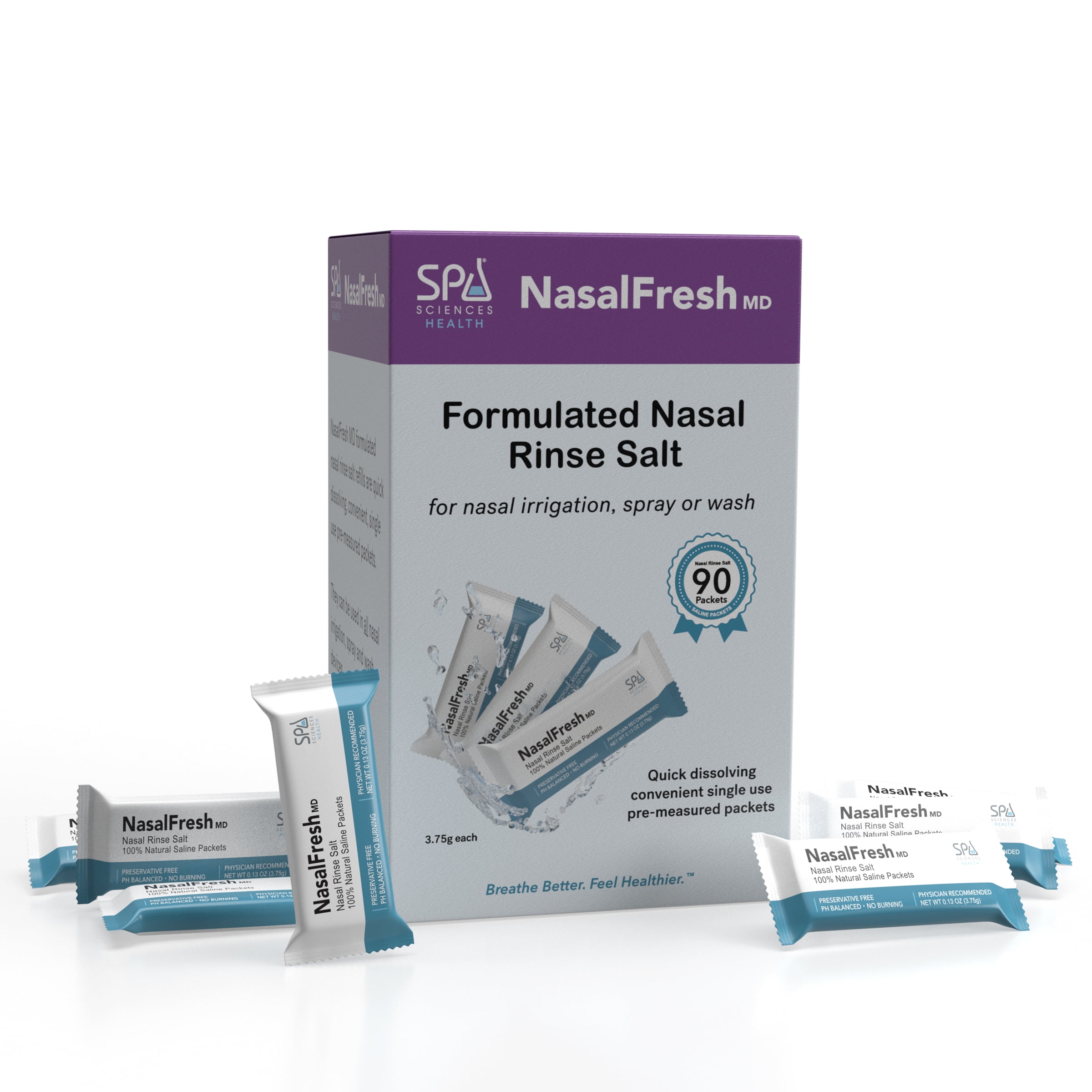 NasalFresh MD Formulated Nasal Rinse Salt Powder - 90 Count Refill ...