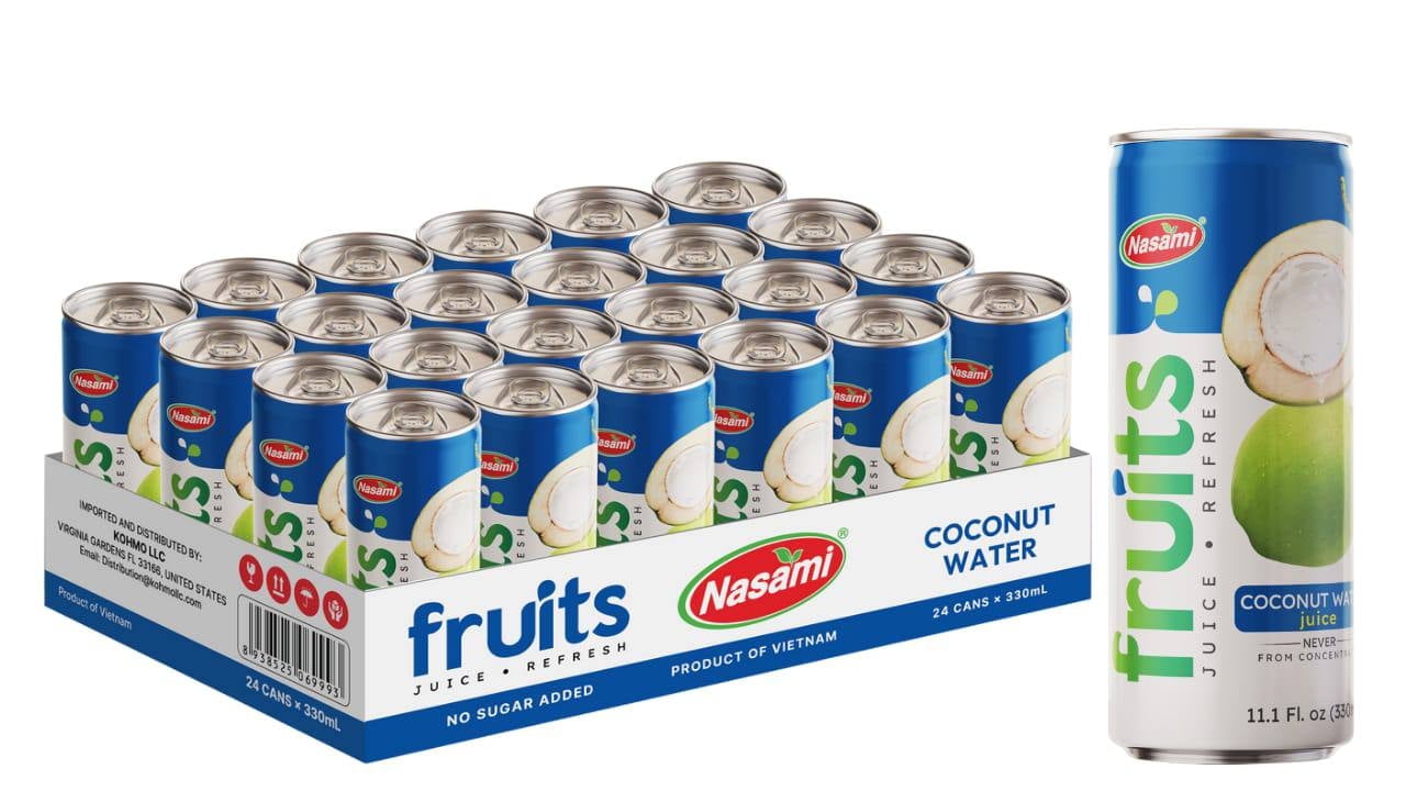 Nasami 100% Coconut Water – 11.1 fl oz (330ml) Can, No Sugar Added ...