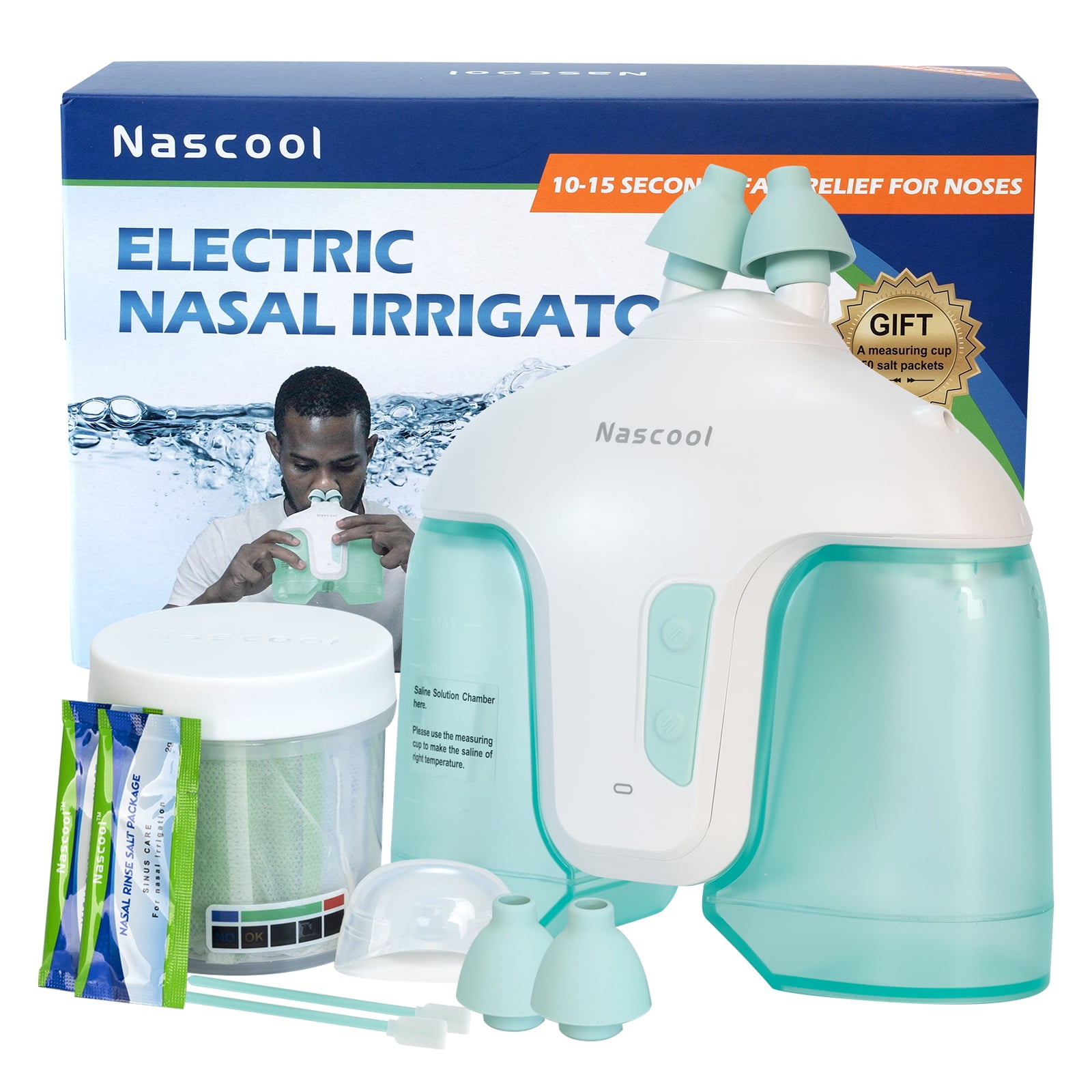 Nascool Electric Nasal Irrigation System with 50 SaltPods Suction ...