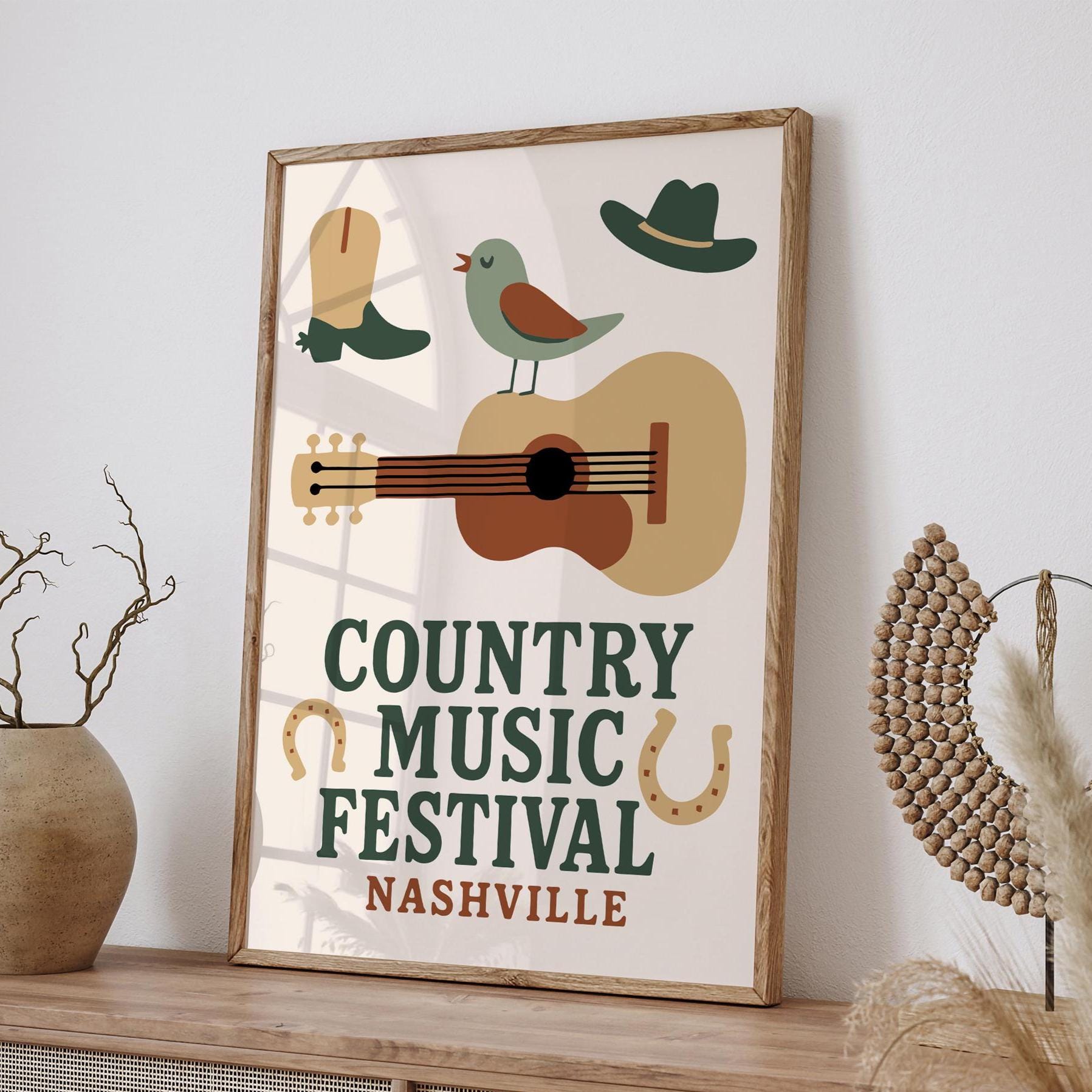 Nashville Country Music Festival Poster: Rustic Western Guitar Art ...