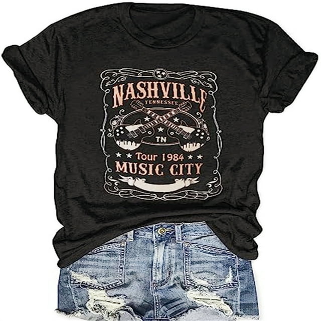 Nashville Country Music Shirt Women Rock Band Tee Casual Concert Tops ...