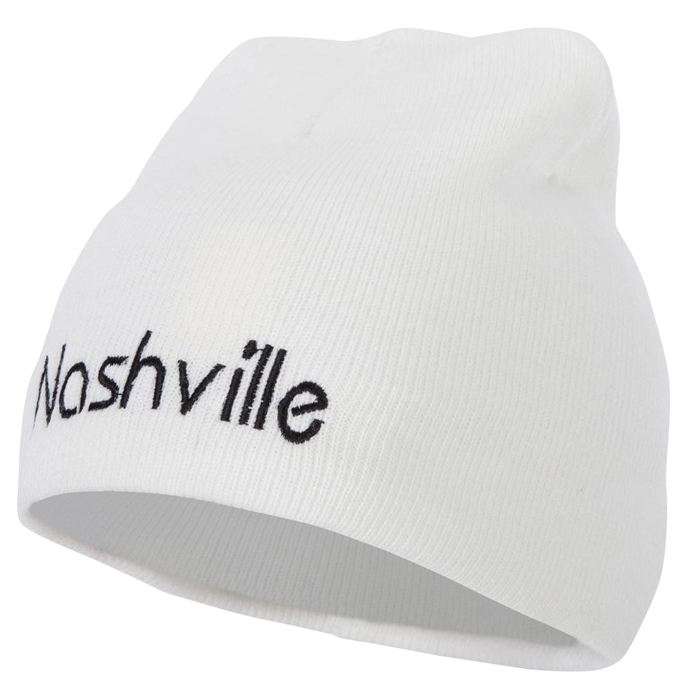 Nashville Letter Design Embroidered 8 Inch Knitted Short Beanie - White ...