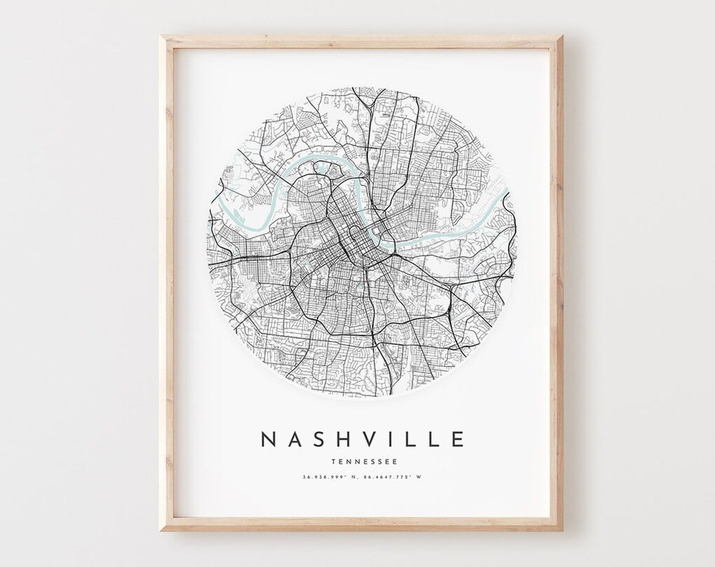 Nashville Map Print, Nashville Map Poster City Wall Art, Tn Road Map ...