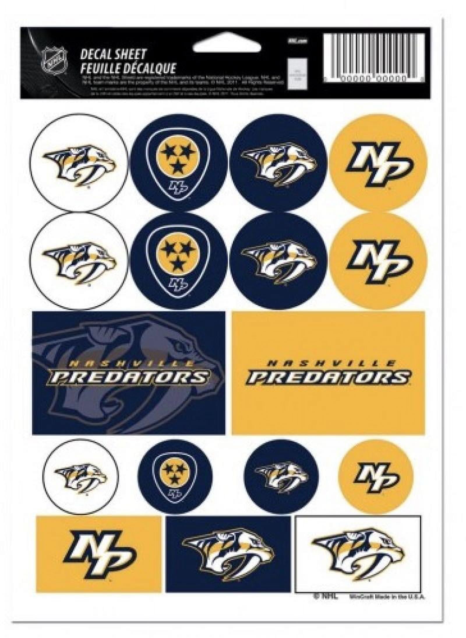 Nashville Predators Vinyl Sticker Sheet 5"x7" Decals Licensed Authentic ...