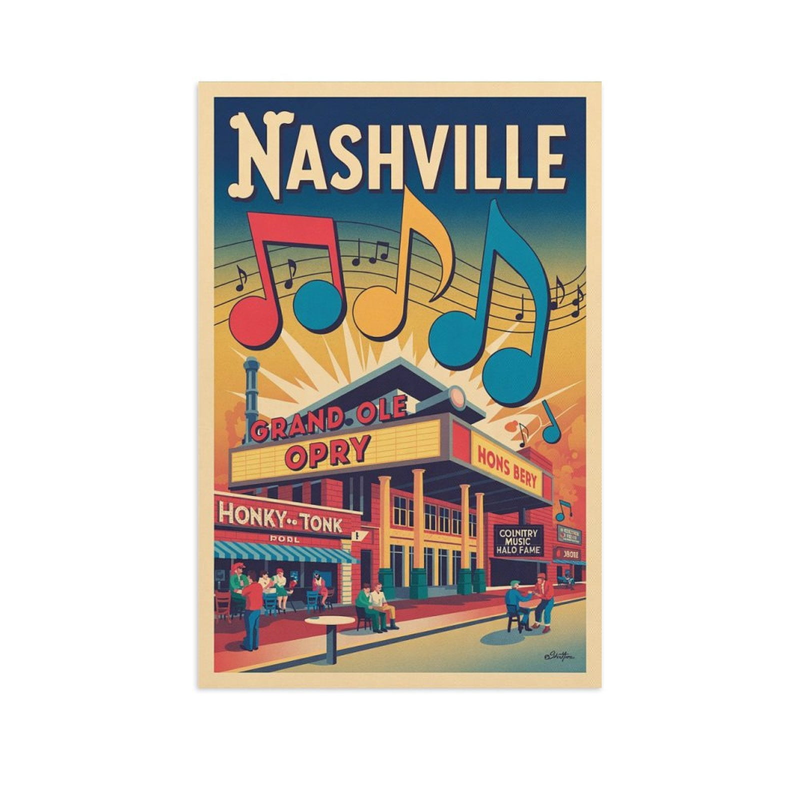 Nashville Retro Travel Poster Vintage U.S. City Tourism with Grand Ole ...