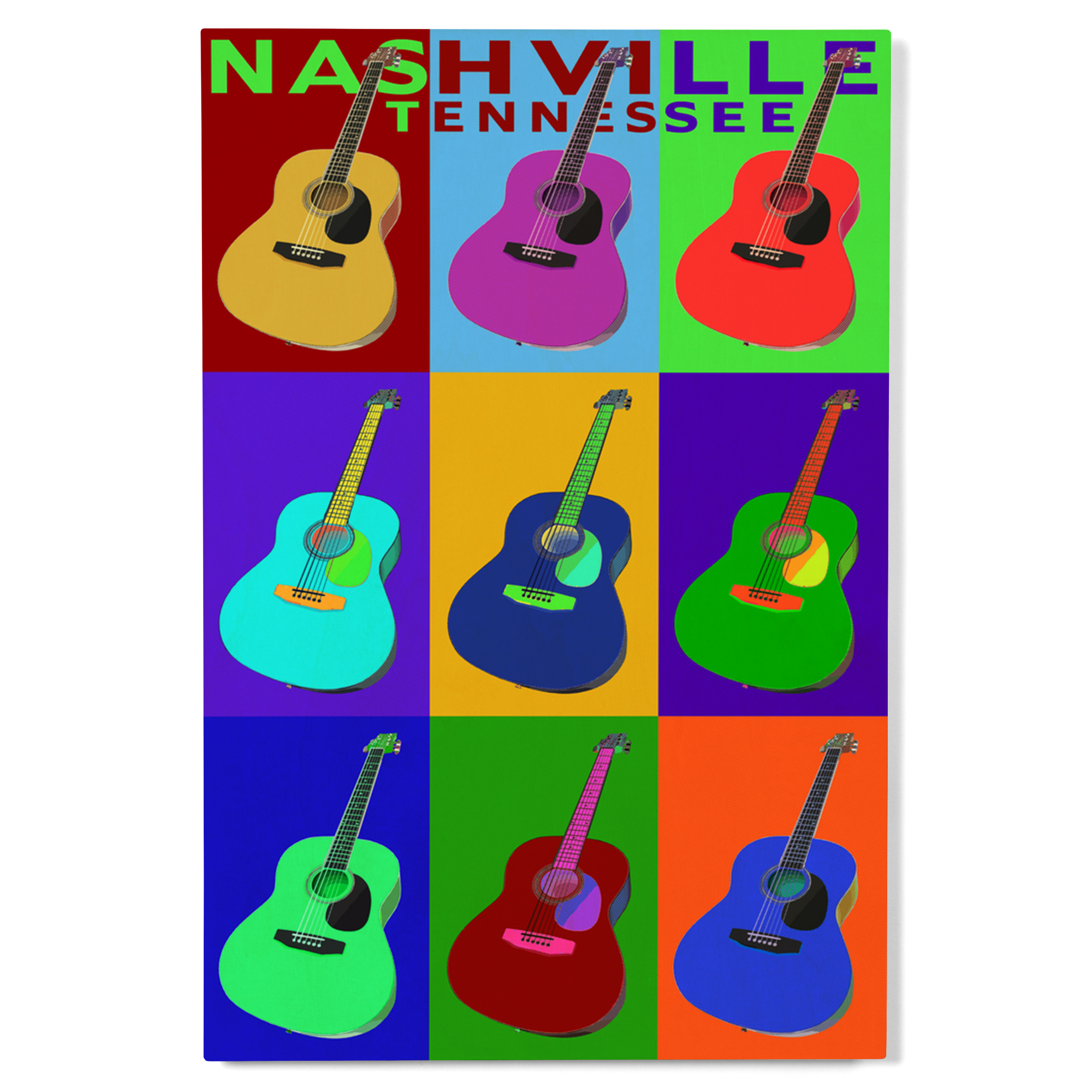 Nashville, Tennessee, Acoustic Guitar Pop Art Birch Wood Wall Sign ...