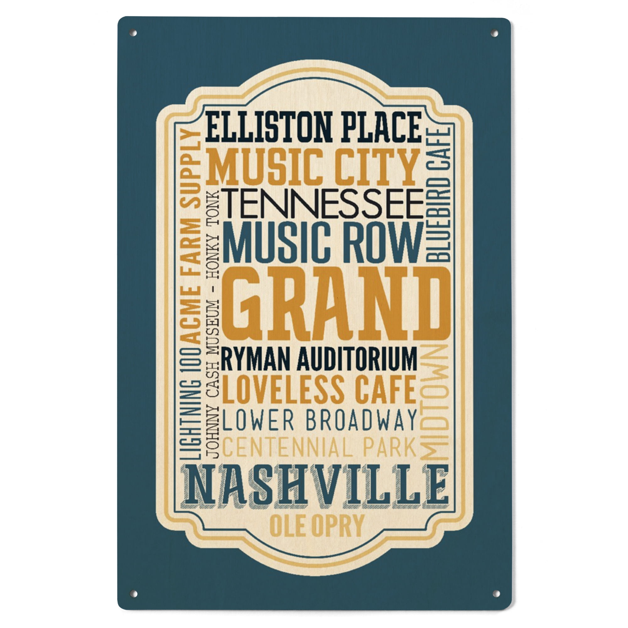 Nashville, Tennessee, City Typography, Alternate, Contour Birch Wood ...