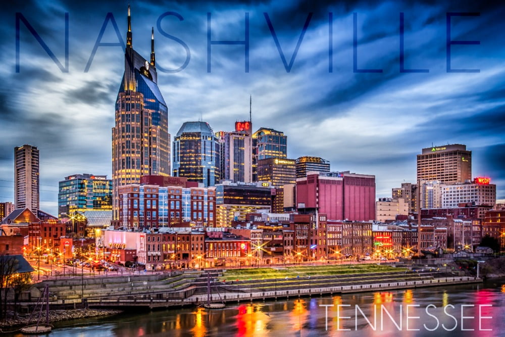 Nashville, Tennessee, Colorful Skyline (16x24 Giclee Gallery Art Print ...