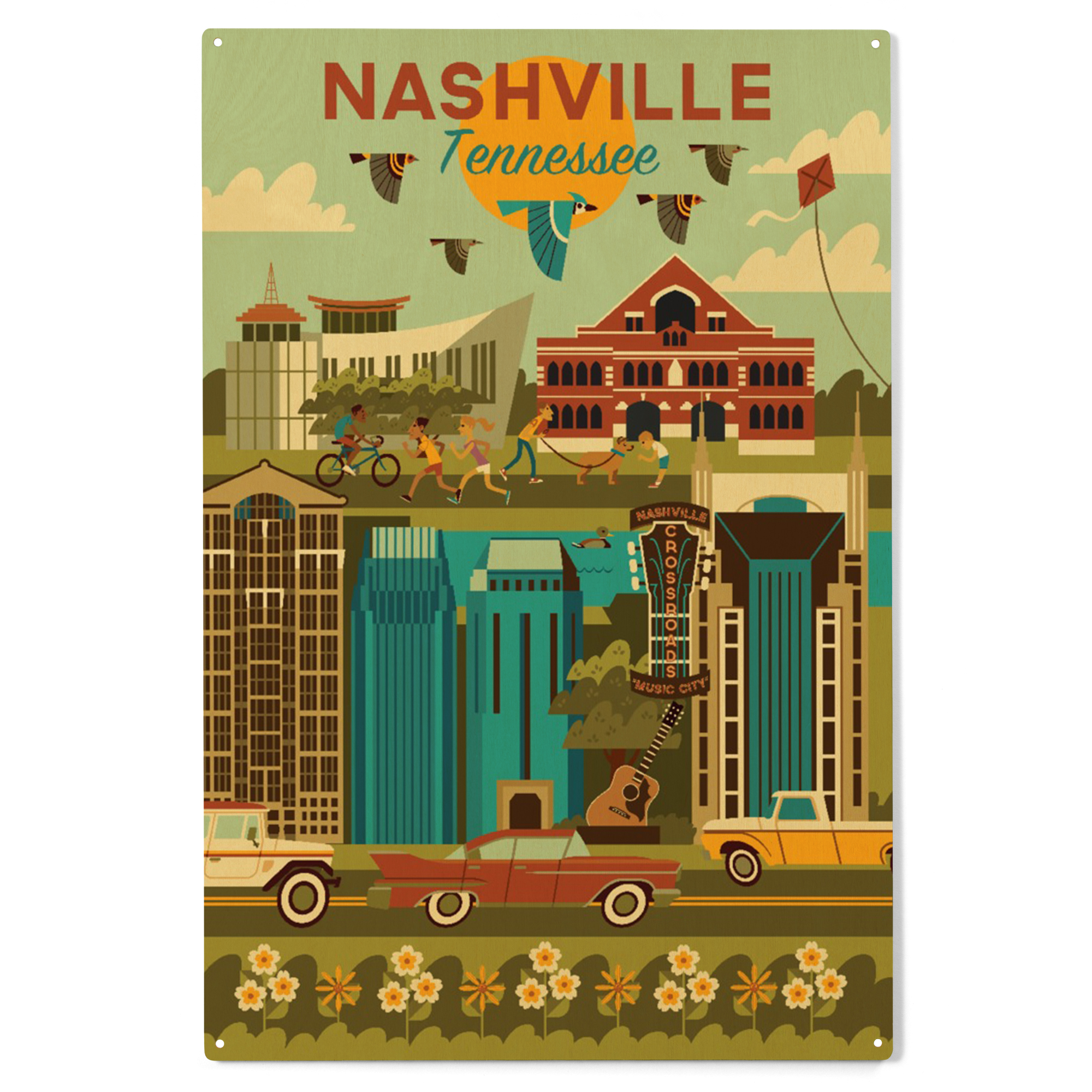 Nashville, Tennessee, Geometric City Series Birch Wood Wall Sign (10x15 ...