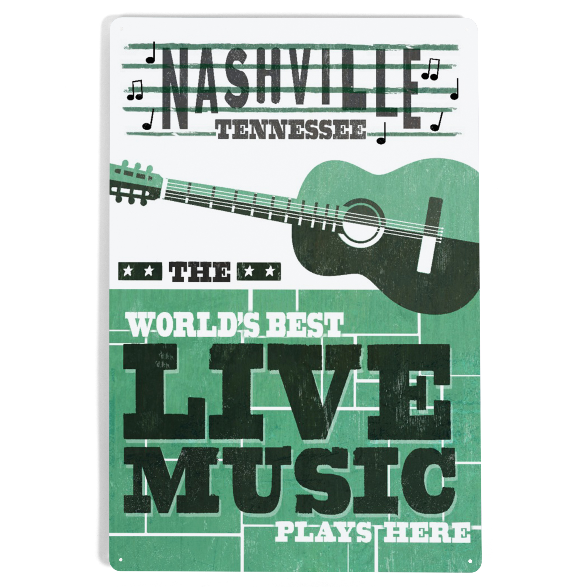 Nashville, Tennessee, Horizontal Guitar, Teal Screenprint (12x18 ...