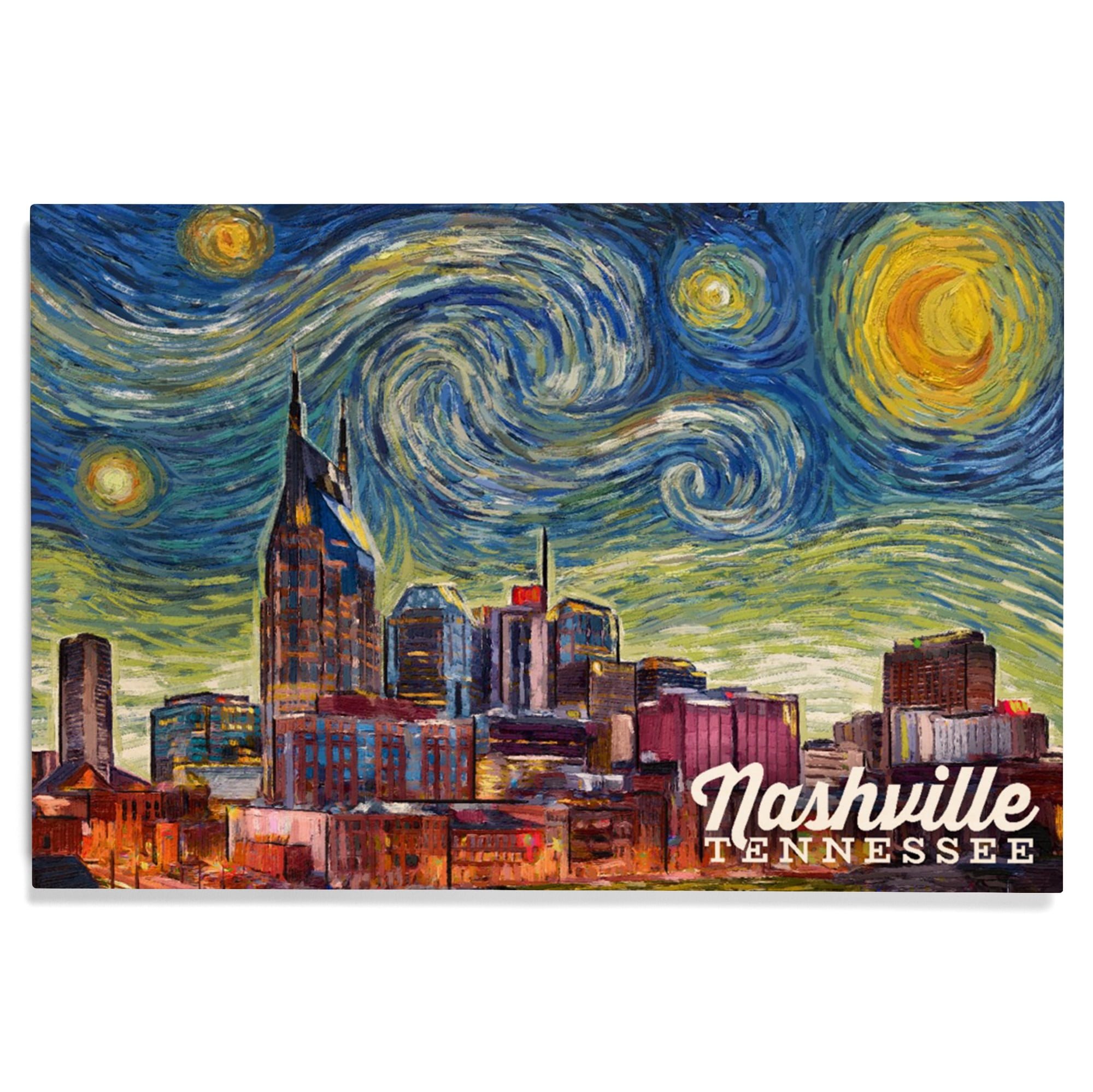 Nashville, Tennessee, Starry Night City Series Birch Wood Wall Sign ...