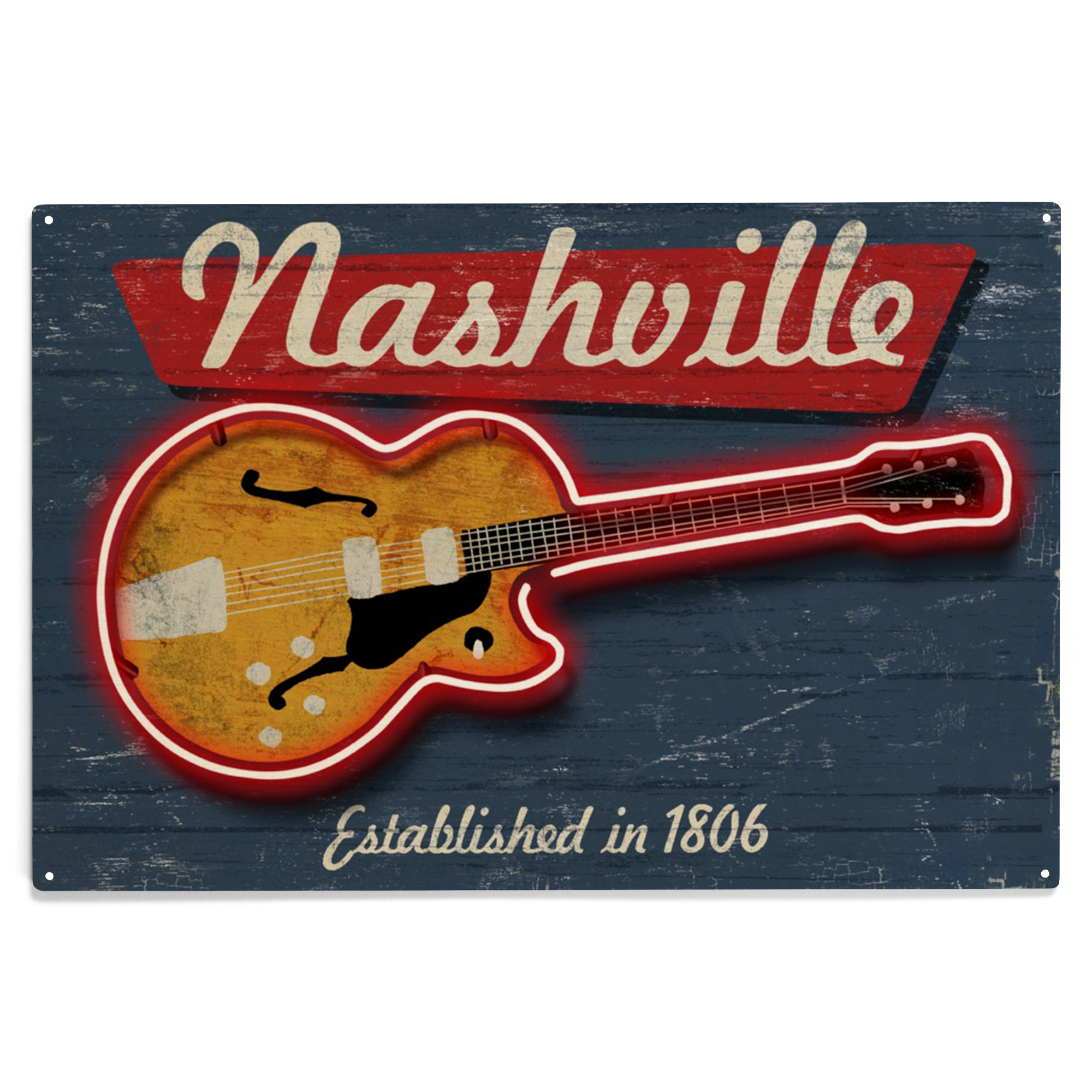 Nashville, Tennessee, Vintage Guitar Sign Birch Wood Wall Sign (10x15 ...