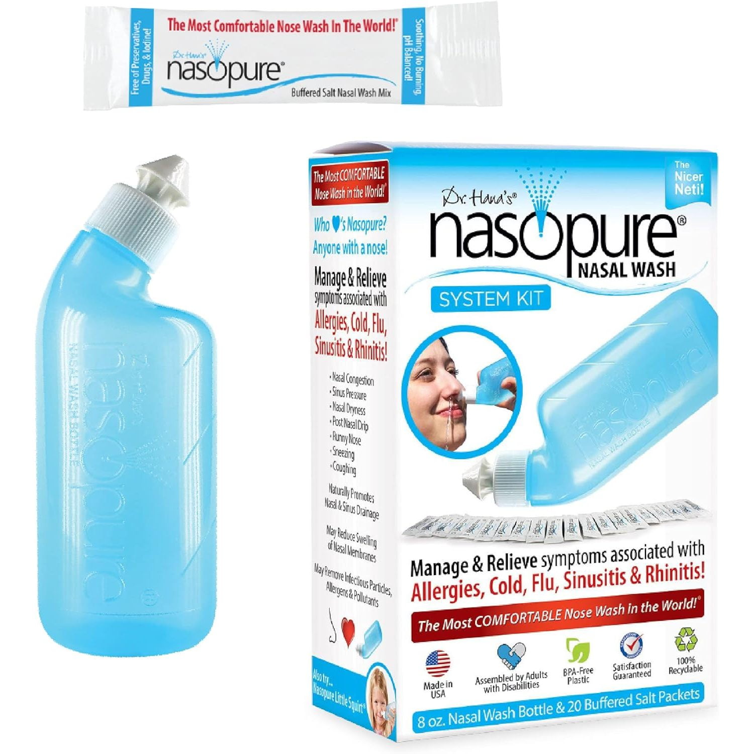 Nasopure Nasal Wash, System Kit, “The Nicer Neti Pot” Sinus Wash Kit ...