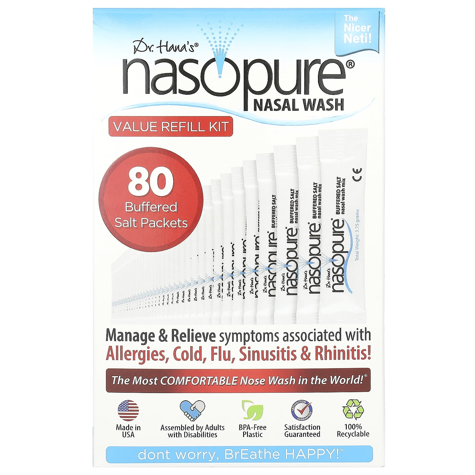 Nasopure Nasal Wash, Value Refill Kit, 80 Buffered Salt Packets HSA/FSA ...