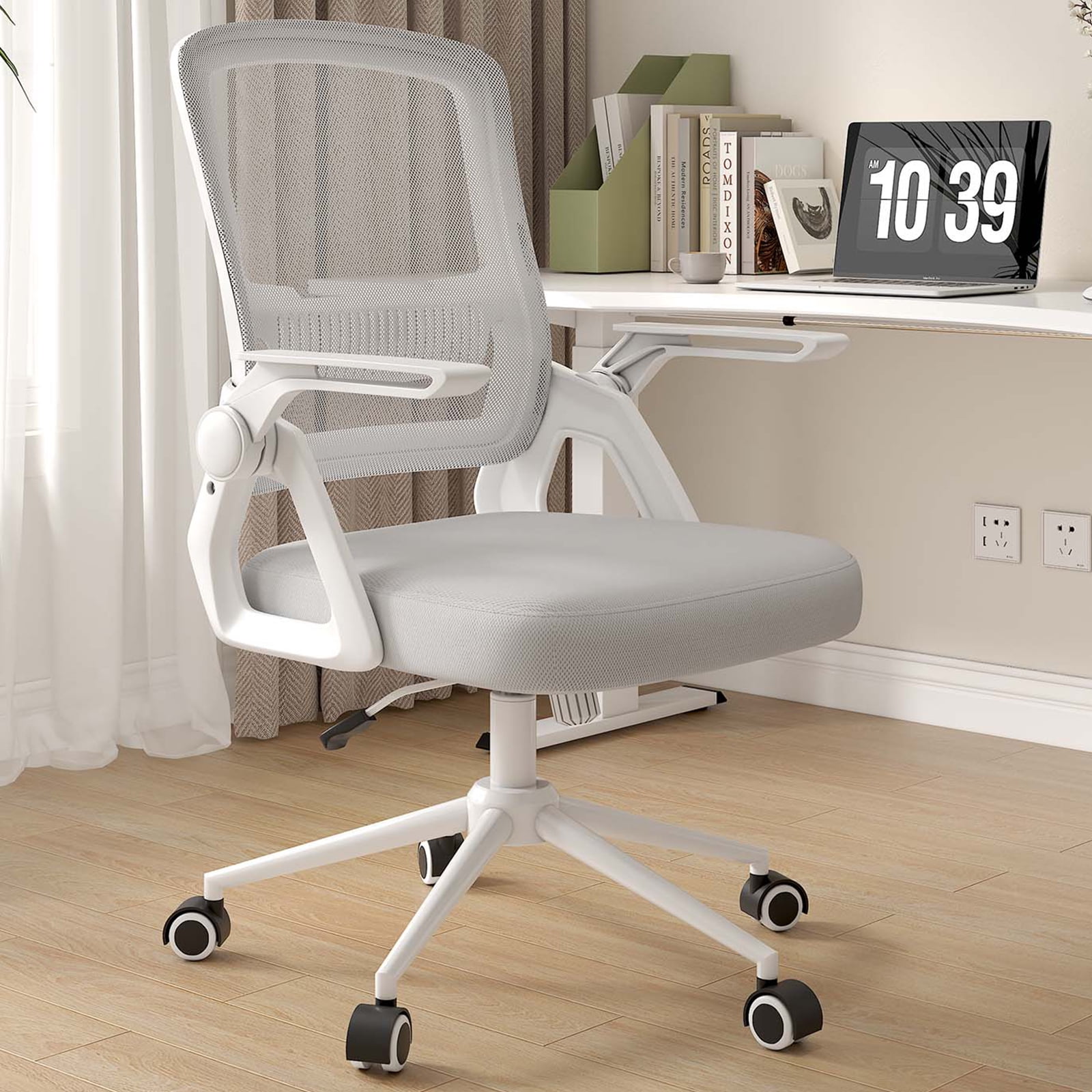 Naspaluro office chair with Flip-Up Arms for Home Office Bedroom, Height Adjustable,Gray ...