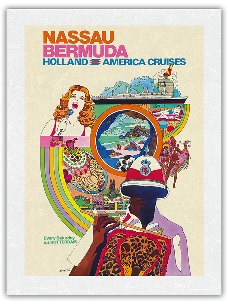 Nassau Bermuda - Holland America Cruises - S.S. Rotterdam - Vintage Ocean Liner Travel Poster by ...