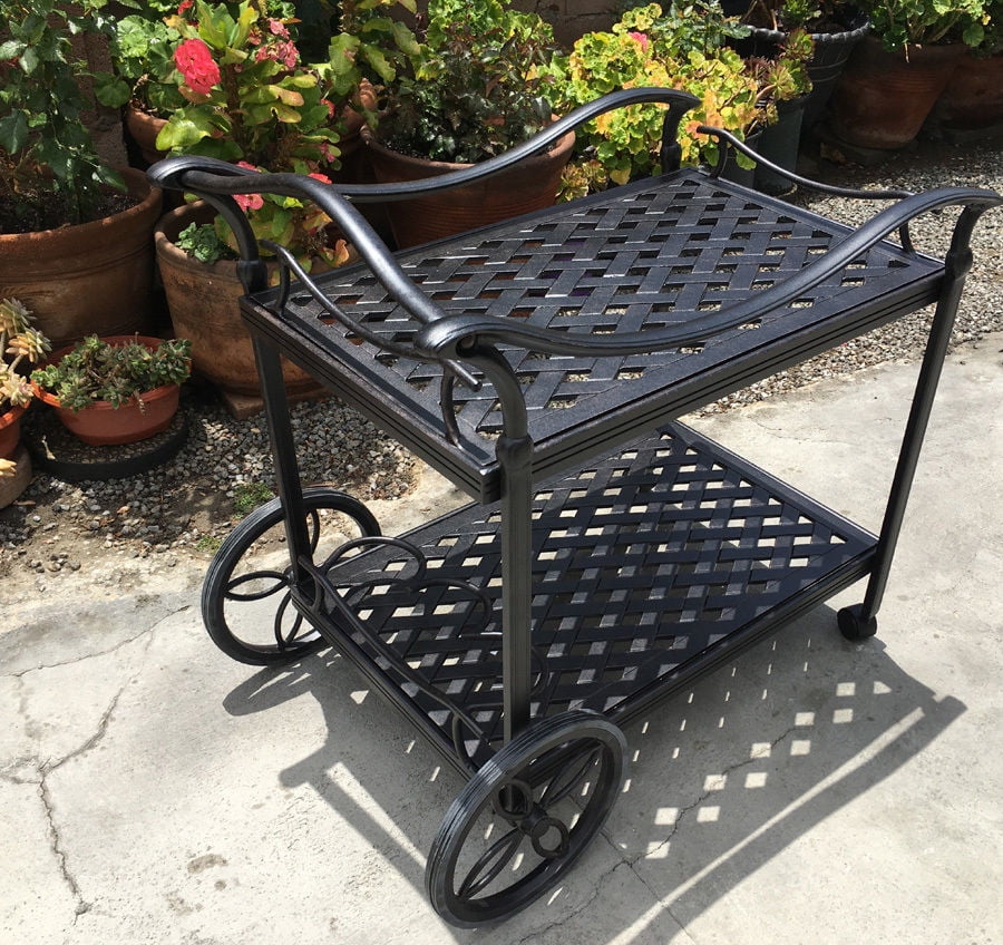 Nassau Outdoor Serving Patio Tea Cart, Cast Aluminum Furniture, Desert ...