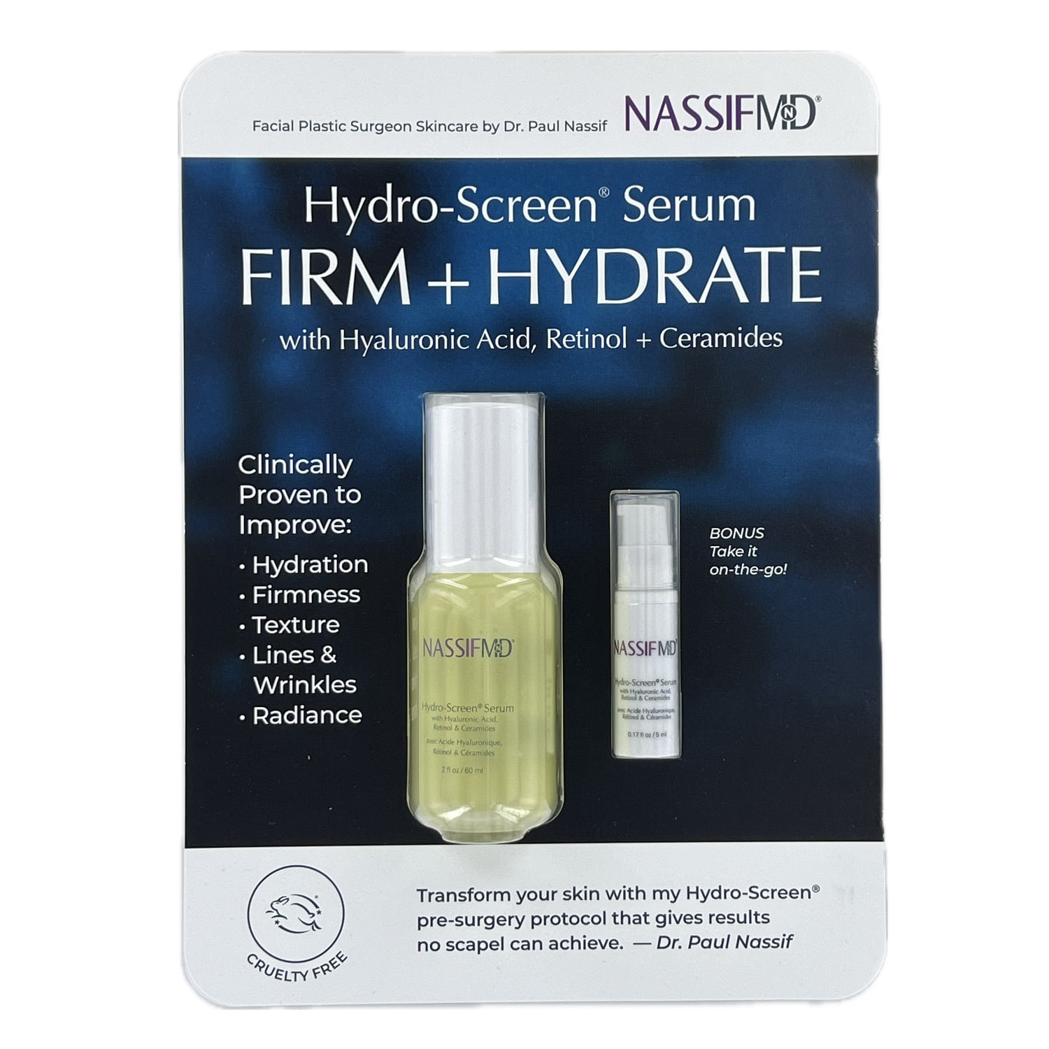 NassifMD Hydro-Screen Serum, 2oz + 0.17oz, Hydration, Firmness, Texture ...
