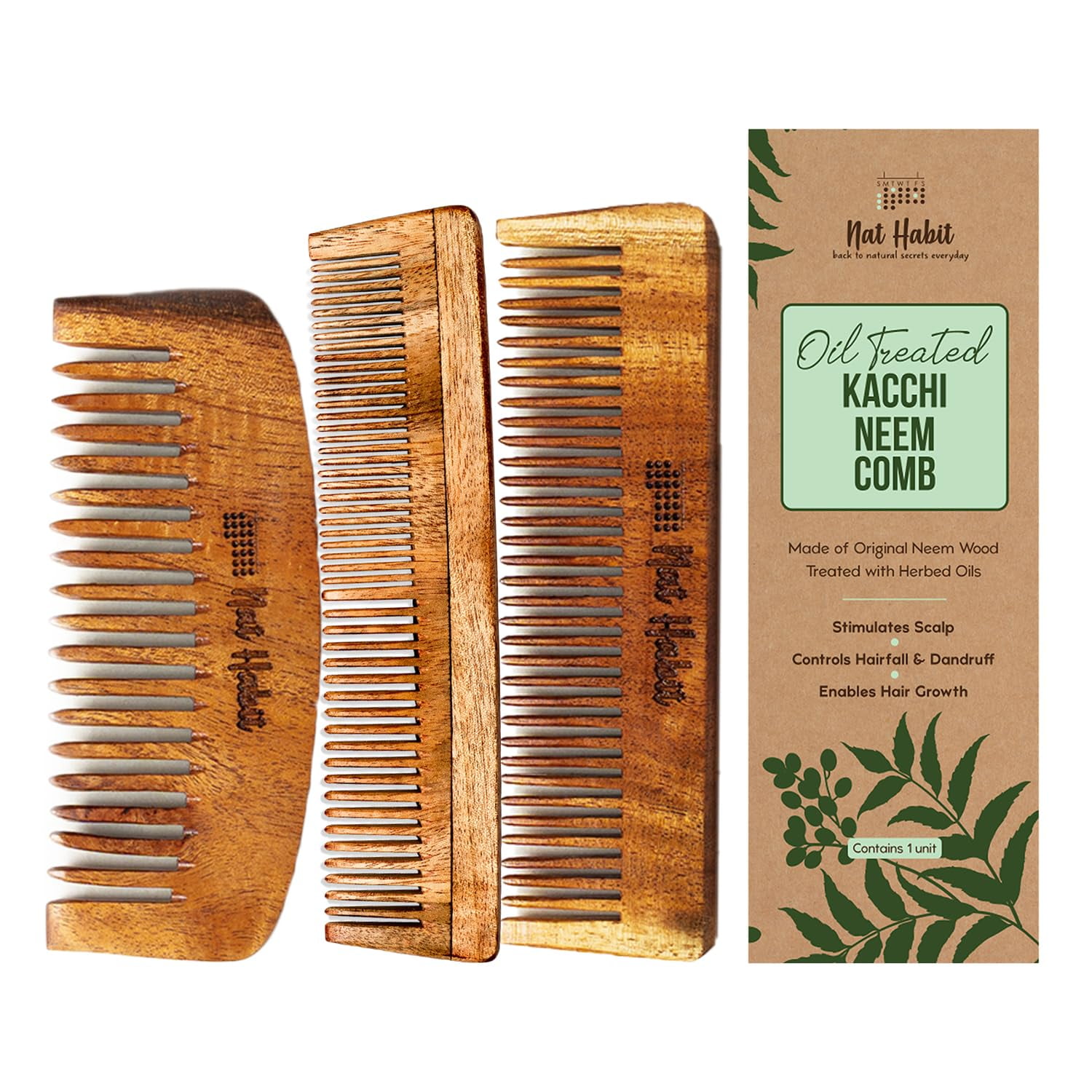 Nat Habit Kacchi Neem Wooden Comb - Soaked In 17 Herbs, Neem & Sesame ...
