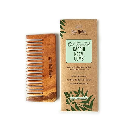 Nat Habit Kacchi Neem Wooden Shampoo Comb, Soaked In 13 Herbs, Neem ...