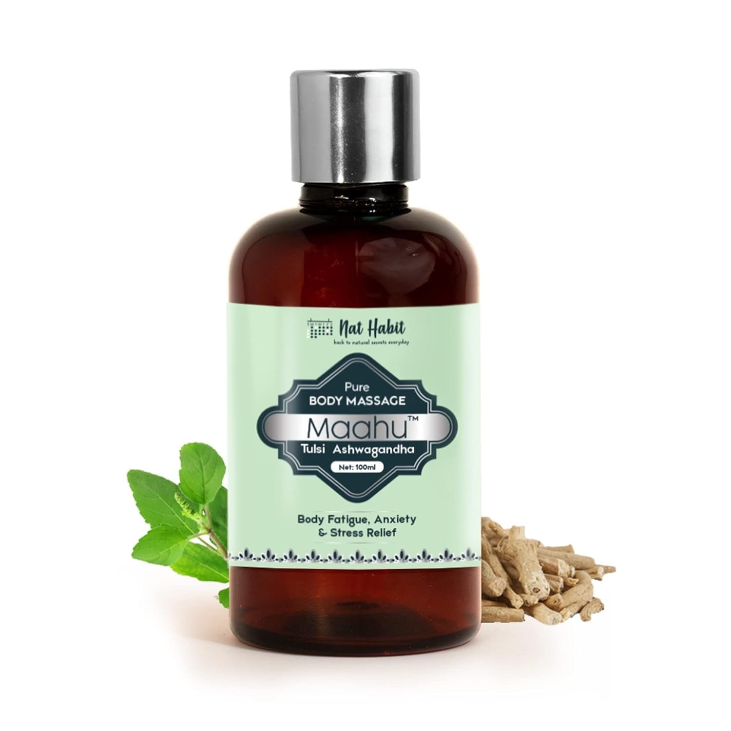 Nat Habit Pure Tulsi Ashwagandha Maahu, Ayurvedic Body Massage Oil ...