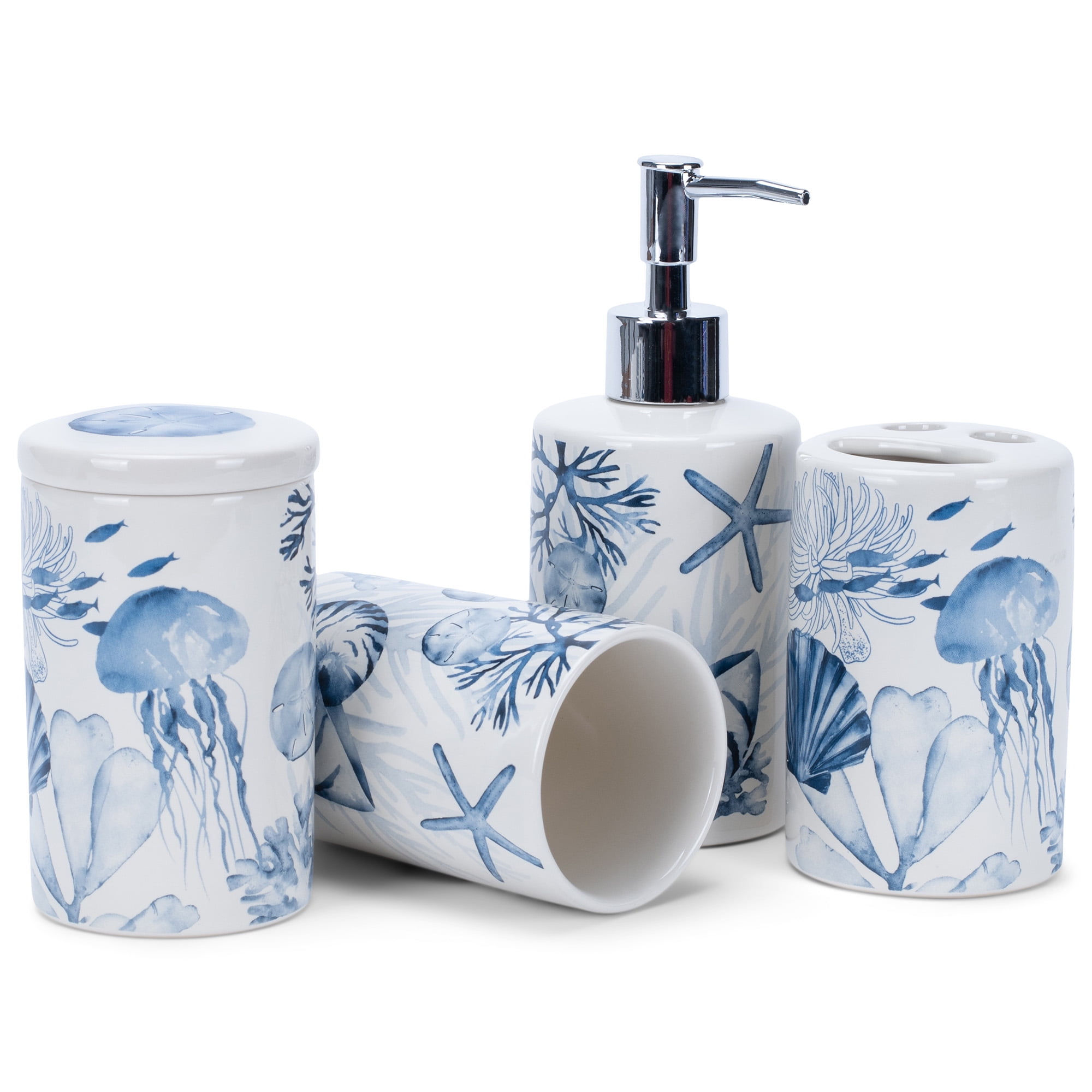 Nat & Jules Beach Nautical Blue and White 4.5 inch Ceramic Soap Pump ...