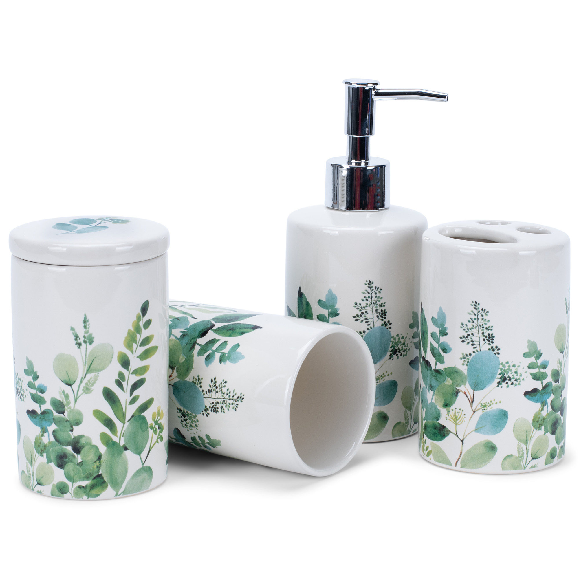 Nat & Jules Floral Greenery on White 4.5 inch Ceramic Soap Pump ...